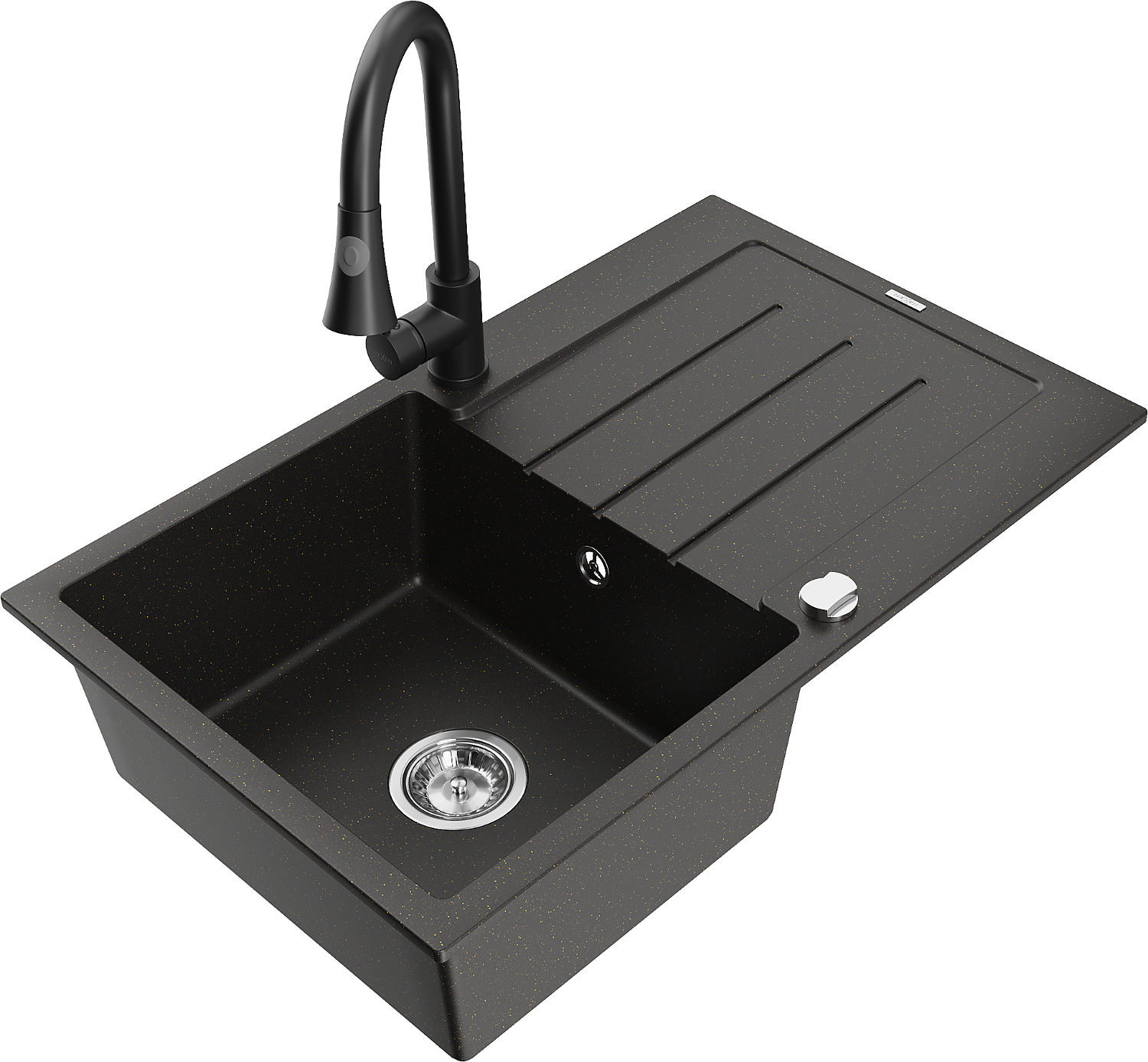 Mexen Bruno fregadero de granito de 1 cubeta con escurridor y grifo de ...
