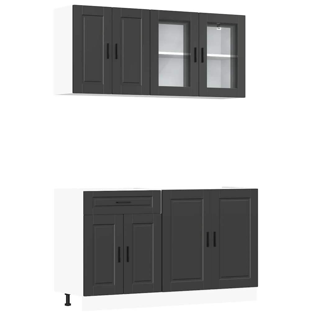 Mueble de cocina Kalmar negra 4 piezas madera contrachapada - COMFORTXL ...