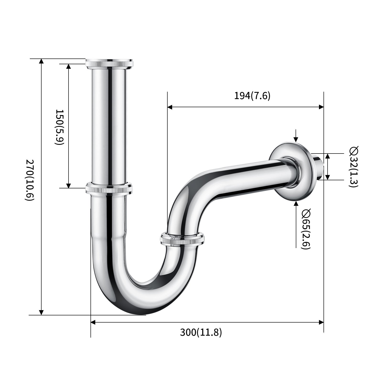 Auralum Siphon de Lavabo Tube Universel Diamètre de 32mm Siphon en ...