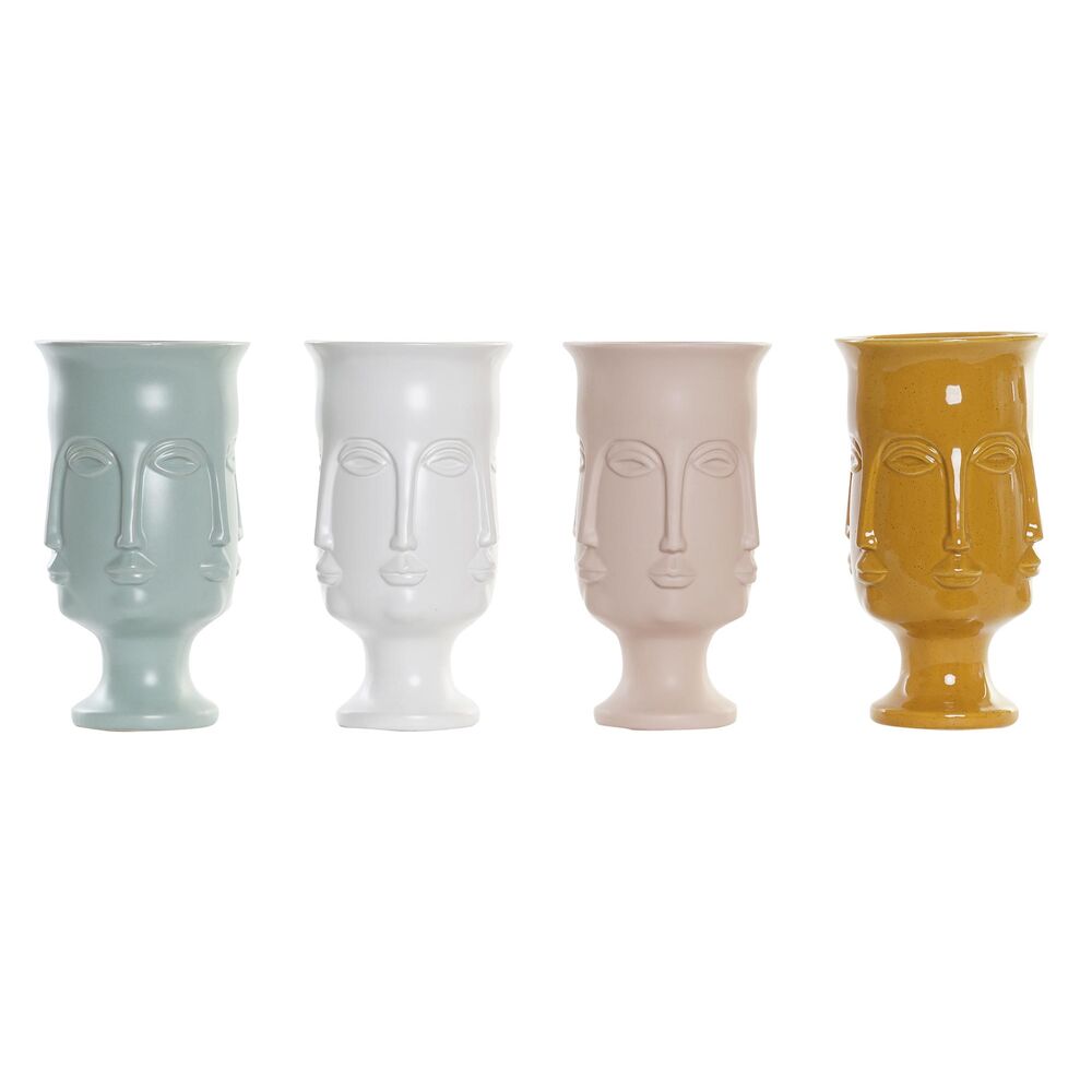 Vase DKD Home Decor Turquoise Urban Visage Rose Terre cuite Blanc Grès ...