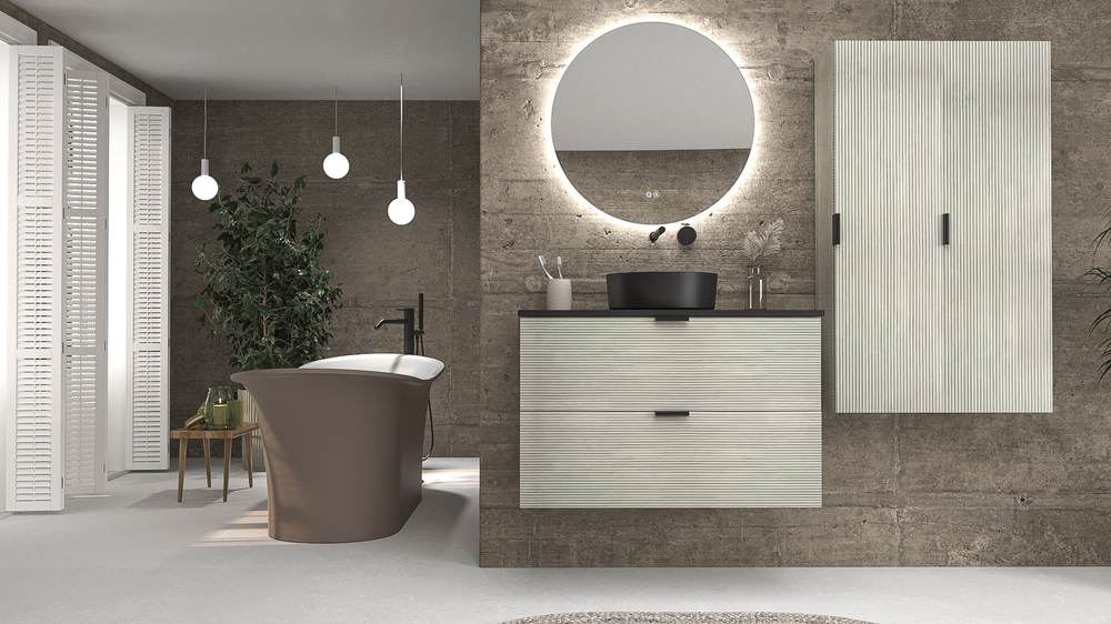 Varobath - Meuble de salle de bain suspendu ADAM avec 2 tiroirs finition Blanc avec vasque ronde ...