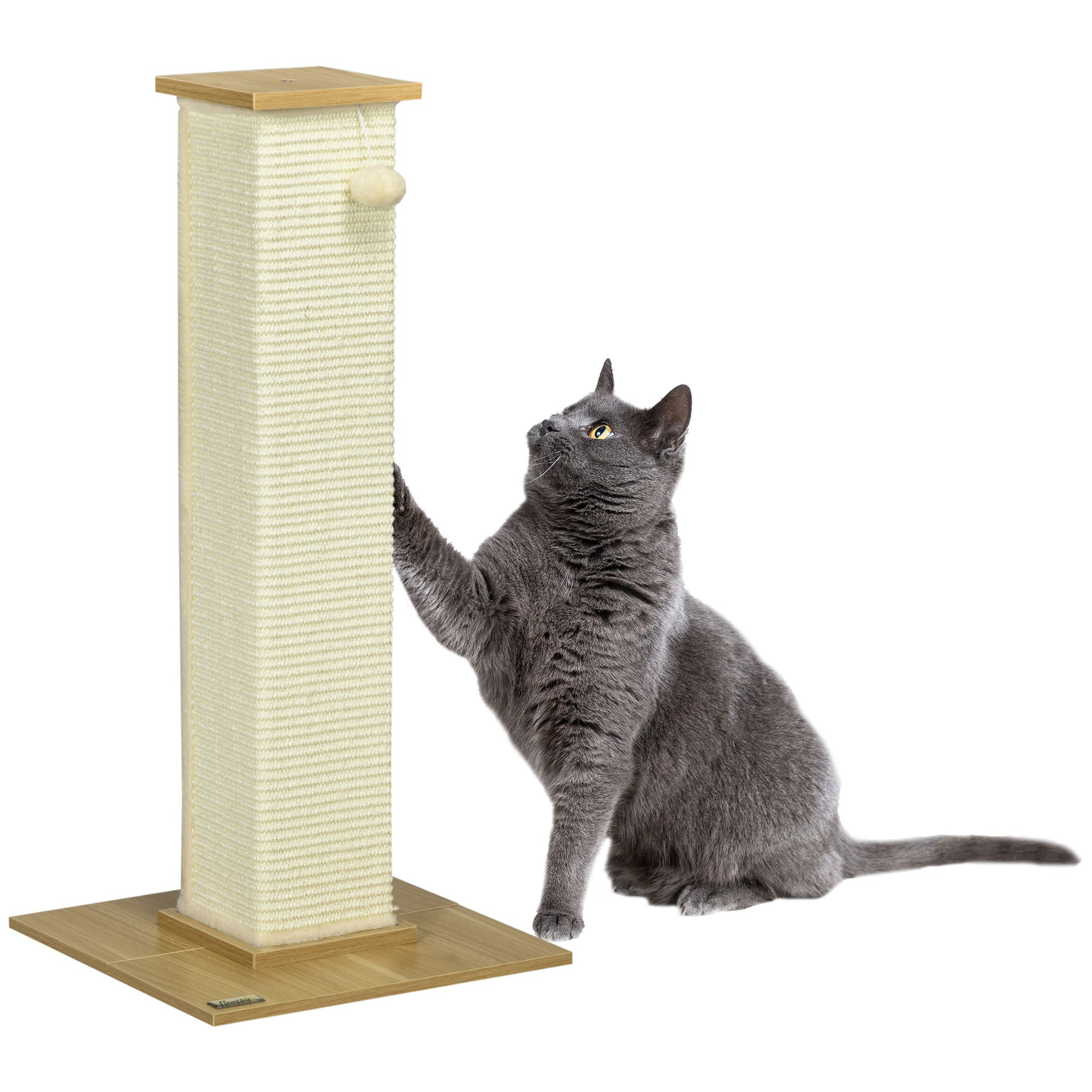 PAWHUT Griffoir pour chat, aggloméré, sisal, chêne et crème 38x38x80 cm ...