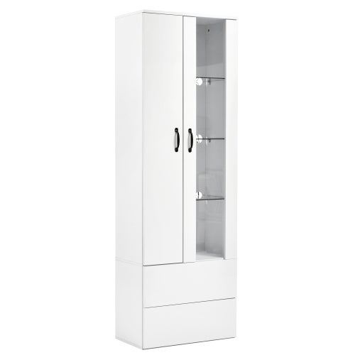 Vitrine LED éclairée de 16 couleurs, 2 portes, 2 tiroirs avec portes en ...