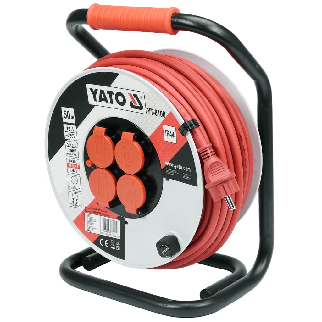 YATO Professional Cable Reel 50 m Overheat Protection Socket Covers YT ...