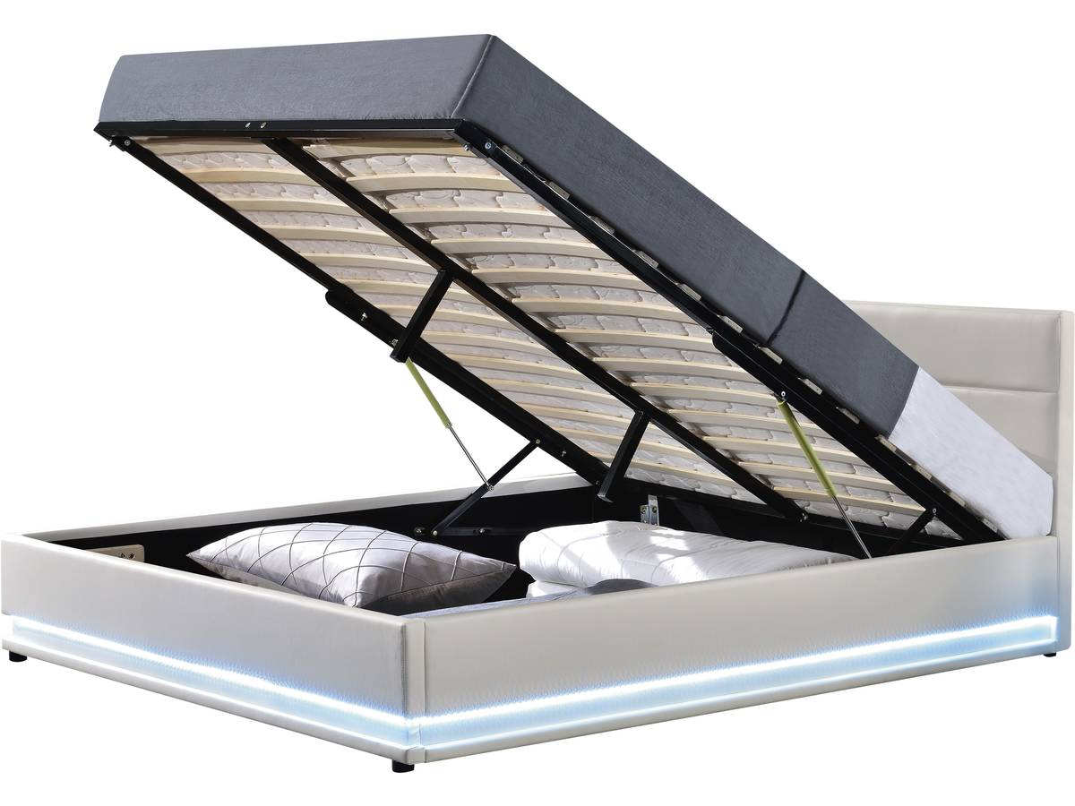 Lit LED avec coffre "Anastasia" - 140 x 190 cm - Blanc | Leroy Merlin