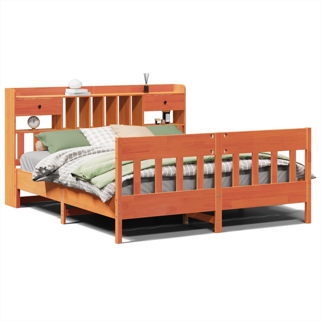 Lit Double | Lit Adulte | Cadre de lit sans matelas cire marron ...