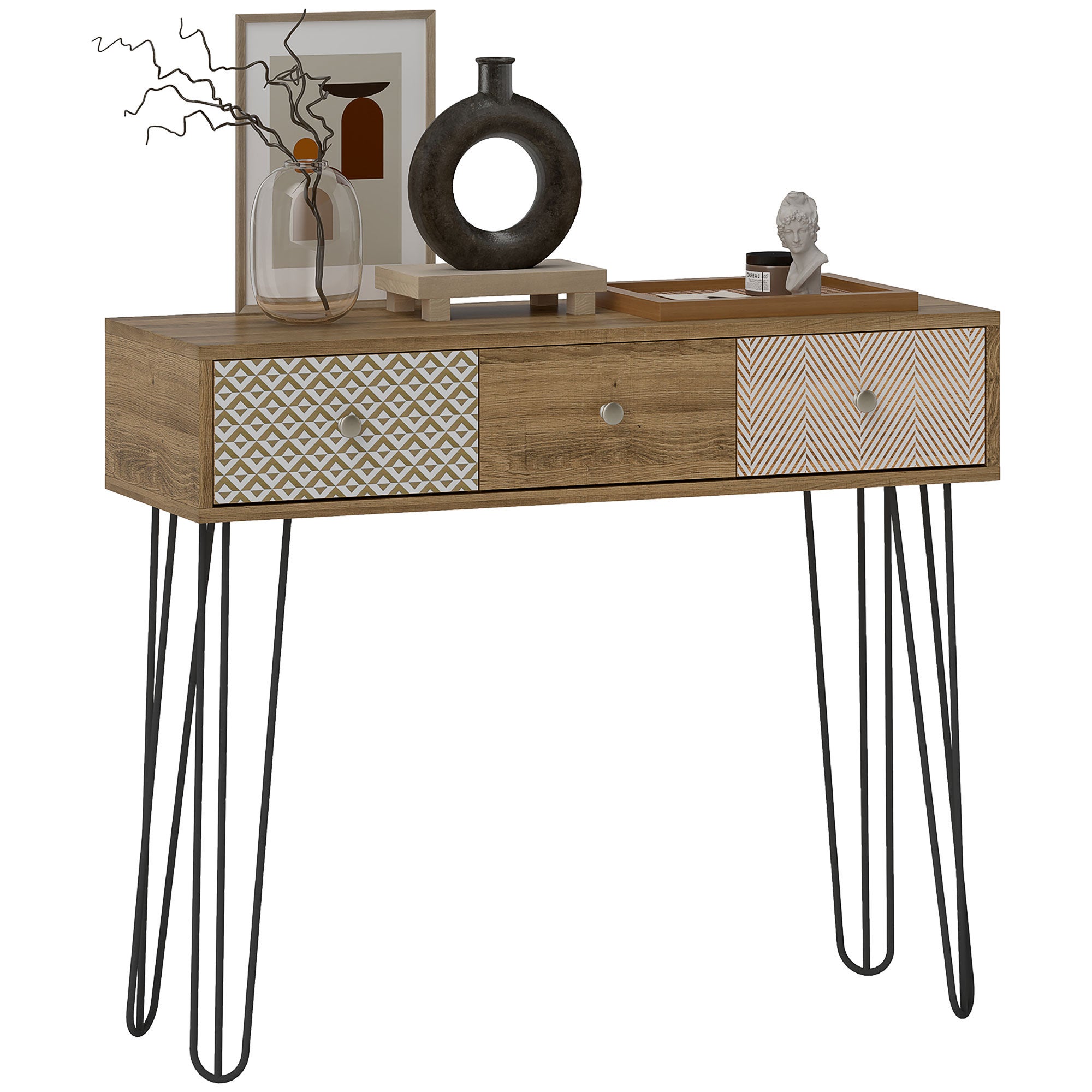 Console Table, Table d'entrée étroite avec 3 tiroirs et pieds en acier ...