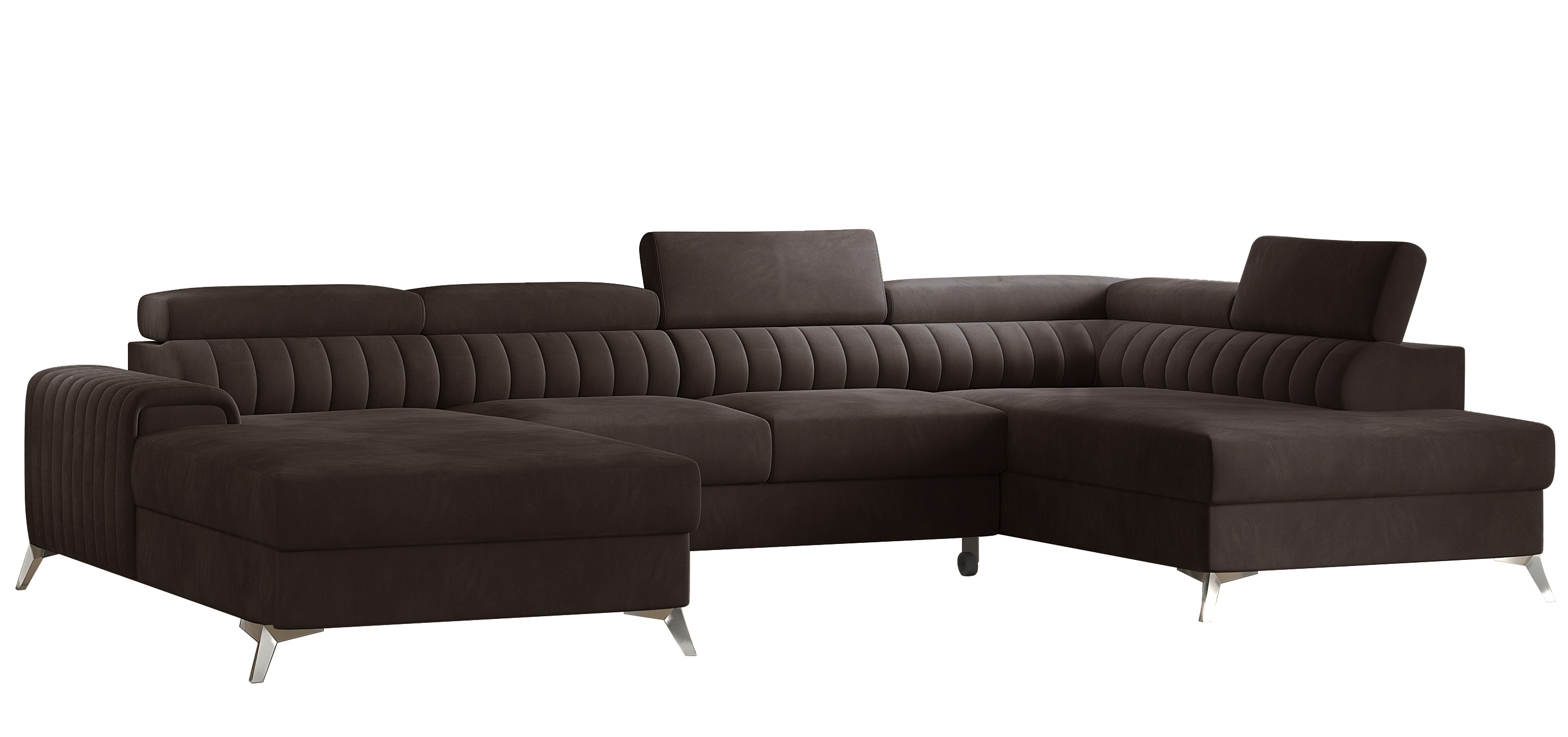 Canapé d'angle U velours marron coffre de rangement à droite Kalante ...