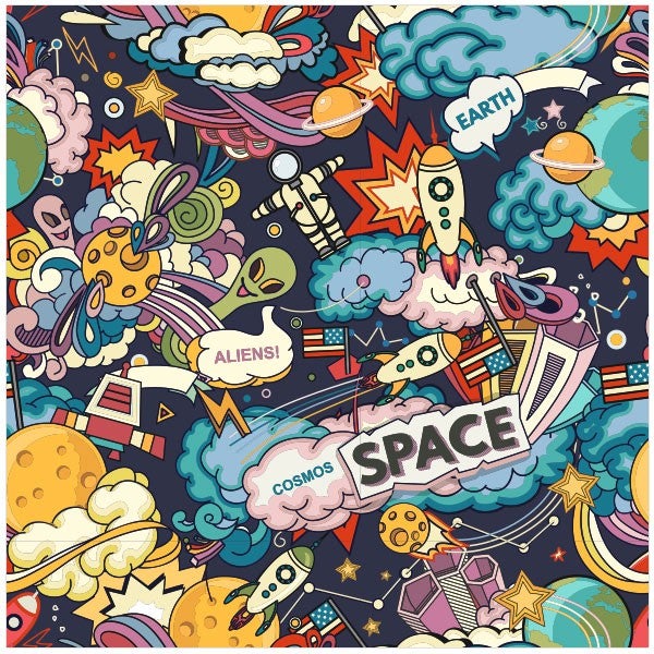 Tapis Vinyle carré cosmos dessin animé 120 X 120CM | Leroy Merlin