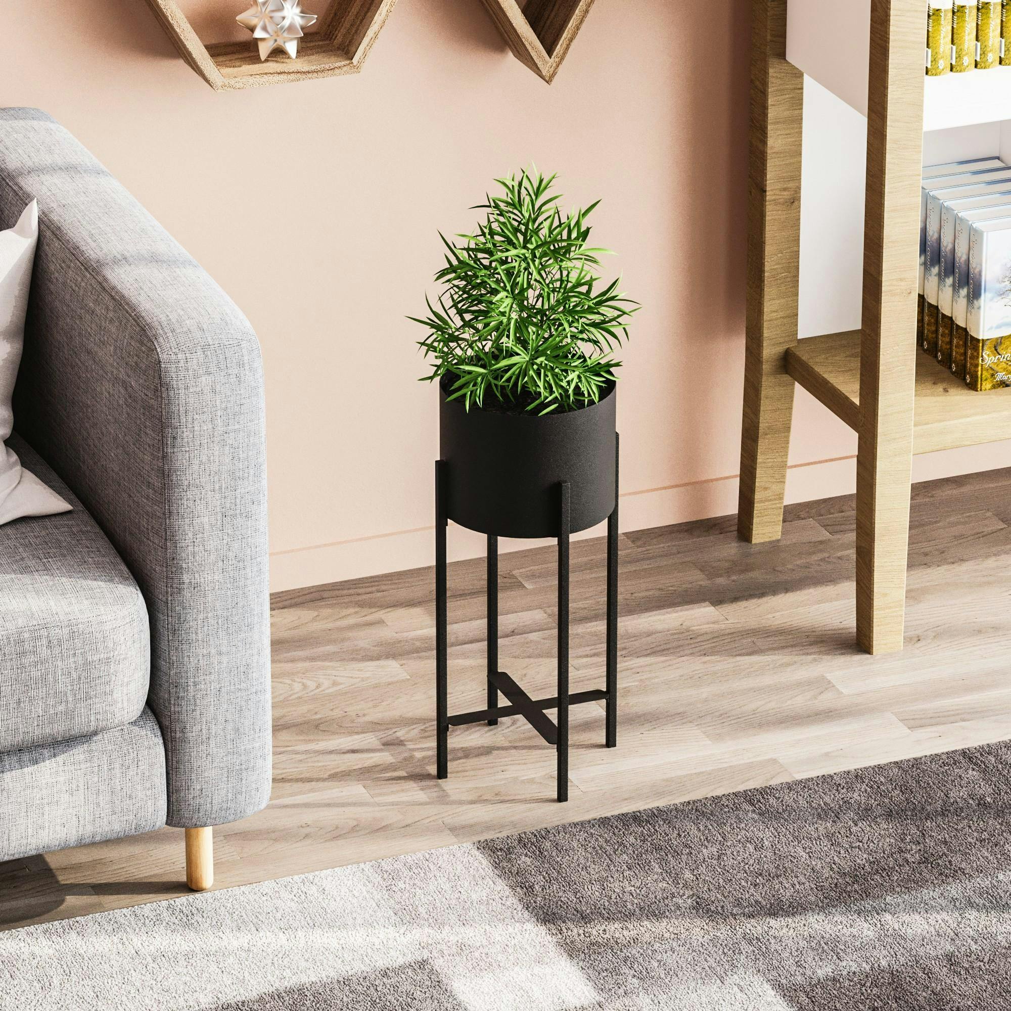 Cache-pot sur pied en métal noir – style moderne | Leroy Merlin