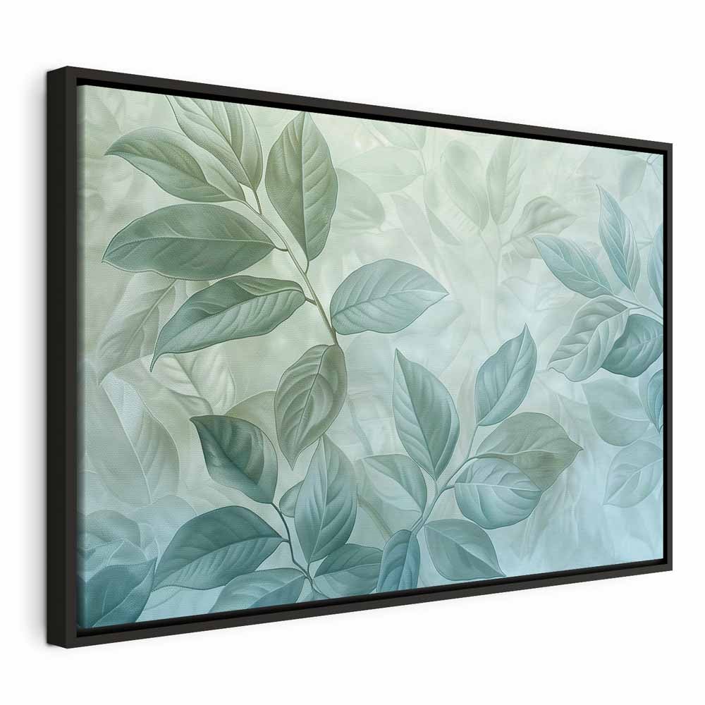 Tableau - Grandes feuilles aux tons vert-menthe : motif botanique ...