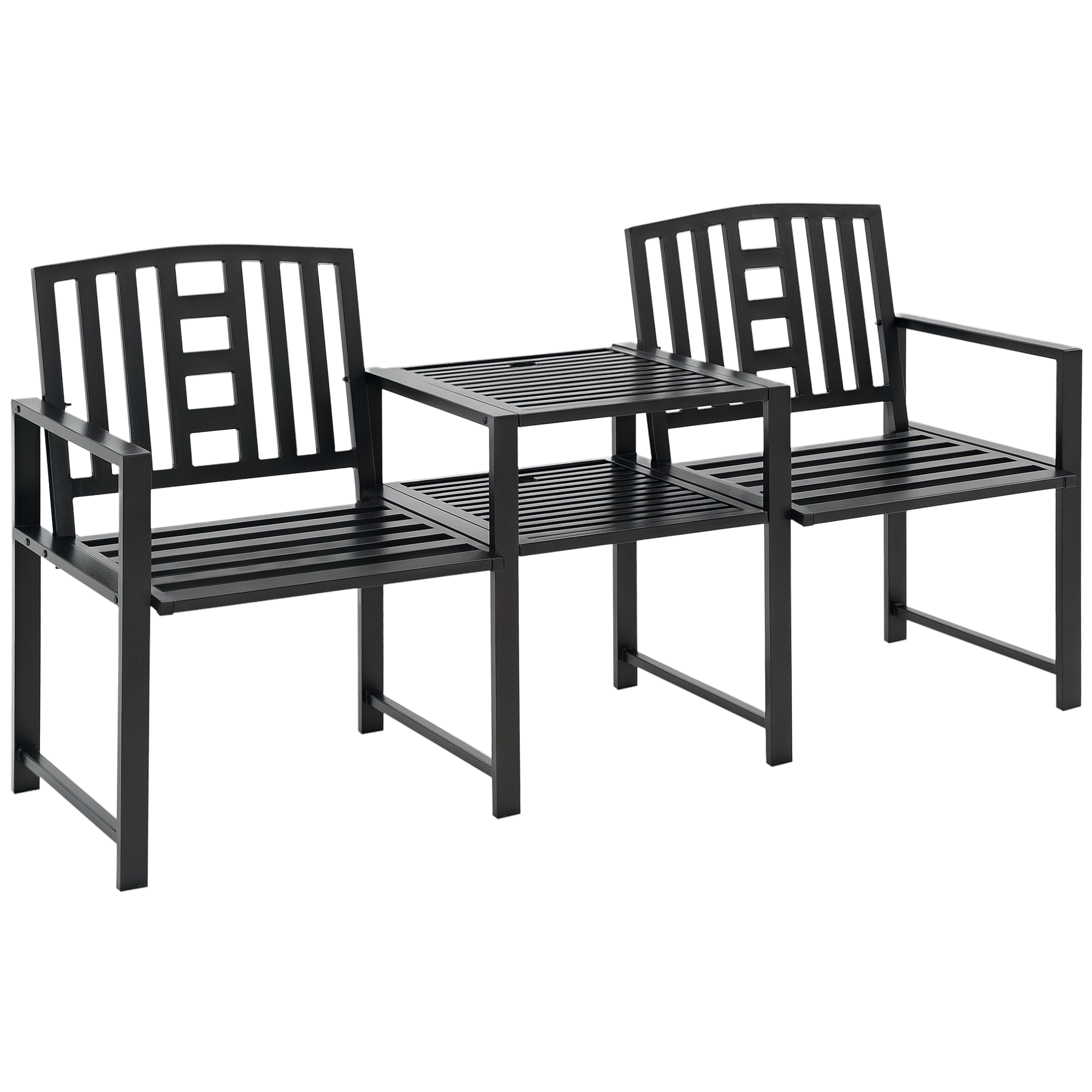 Modern 2-Seater Garden Bench with Side Table and Umbrella Hole, Outdoor ...
