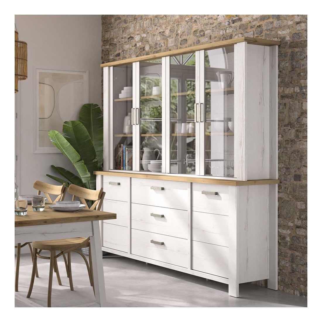 Vaisselier 6 portes 3 tirois Bois/Bois blanchi - PROVENCE | Leroy Merlin