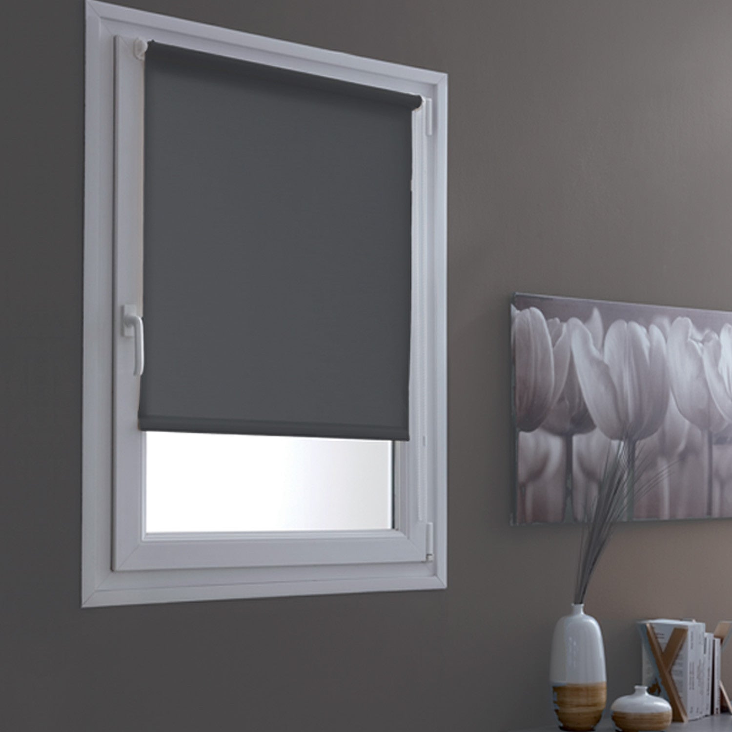 MADECOSTORE Store enrouleur tamisant sans percer - Prune - L71 x H190cm ...