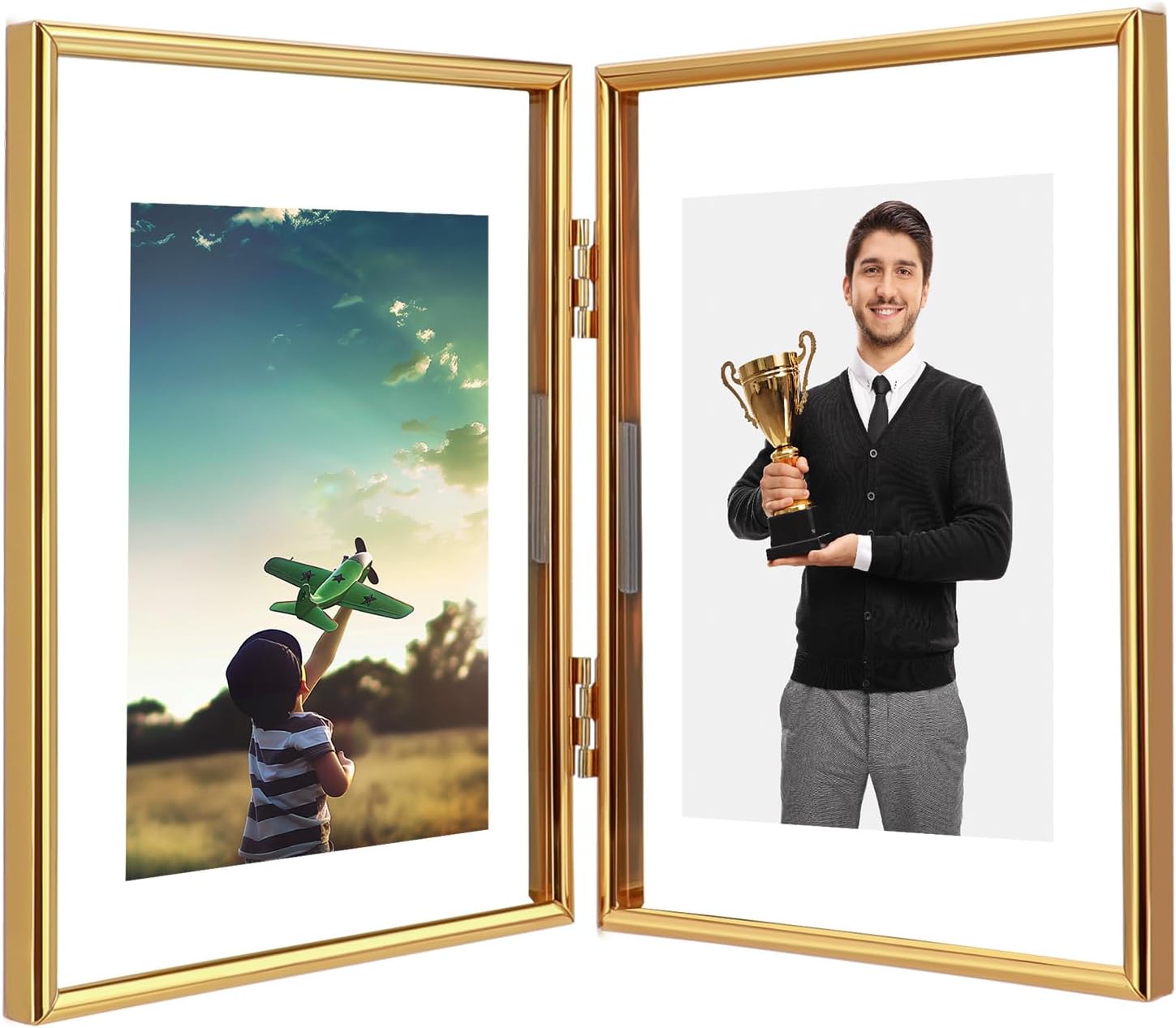 Cadre photo double pliable, cadre photo flottant doré avec charnière ...