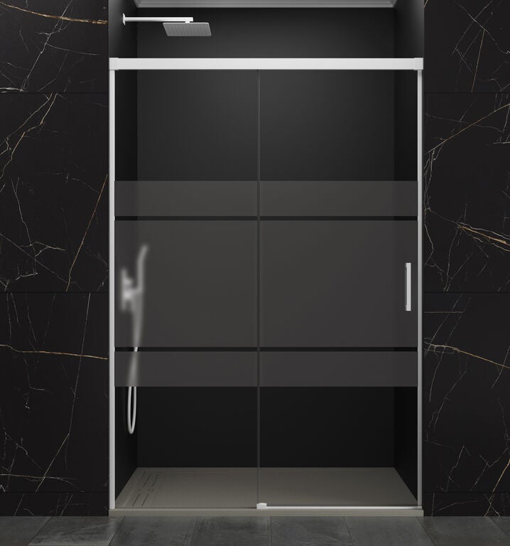 Paroi de douche frontale BASIC Fixe + Coulissante Serigraphié Blanche ...