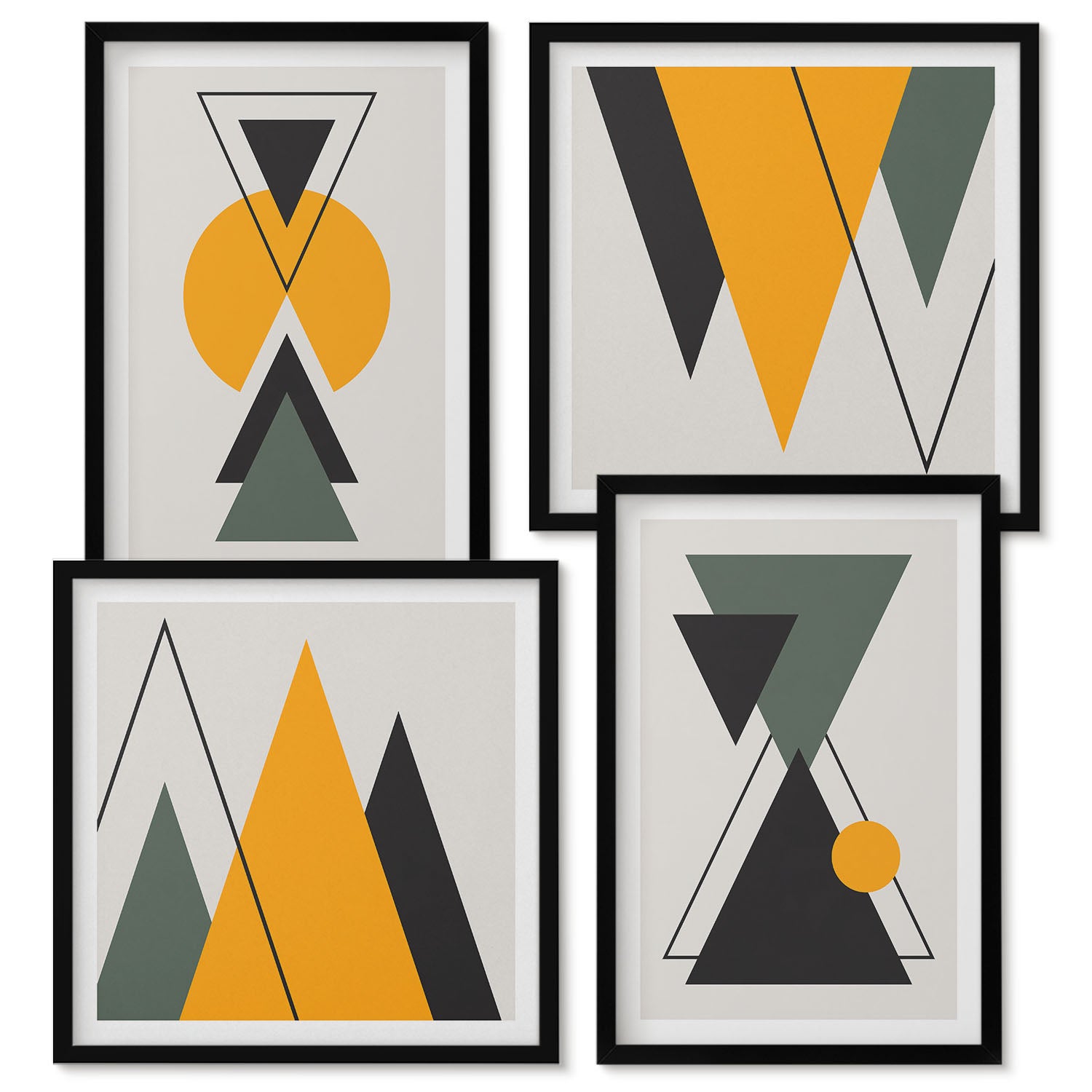 Ensemble de 4 tableaux encadrés | formes géométriques abstraites ...