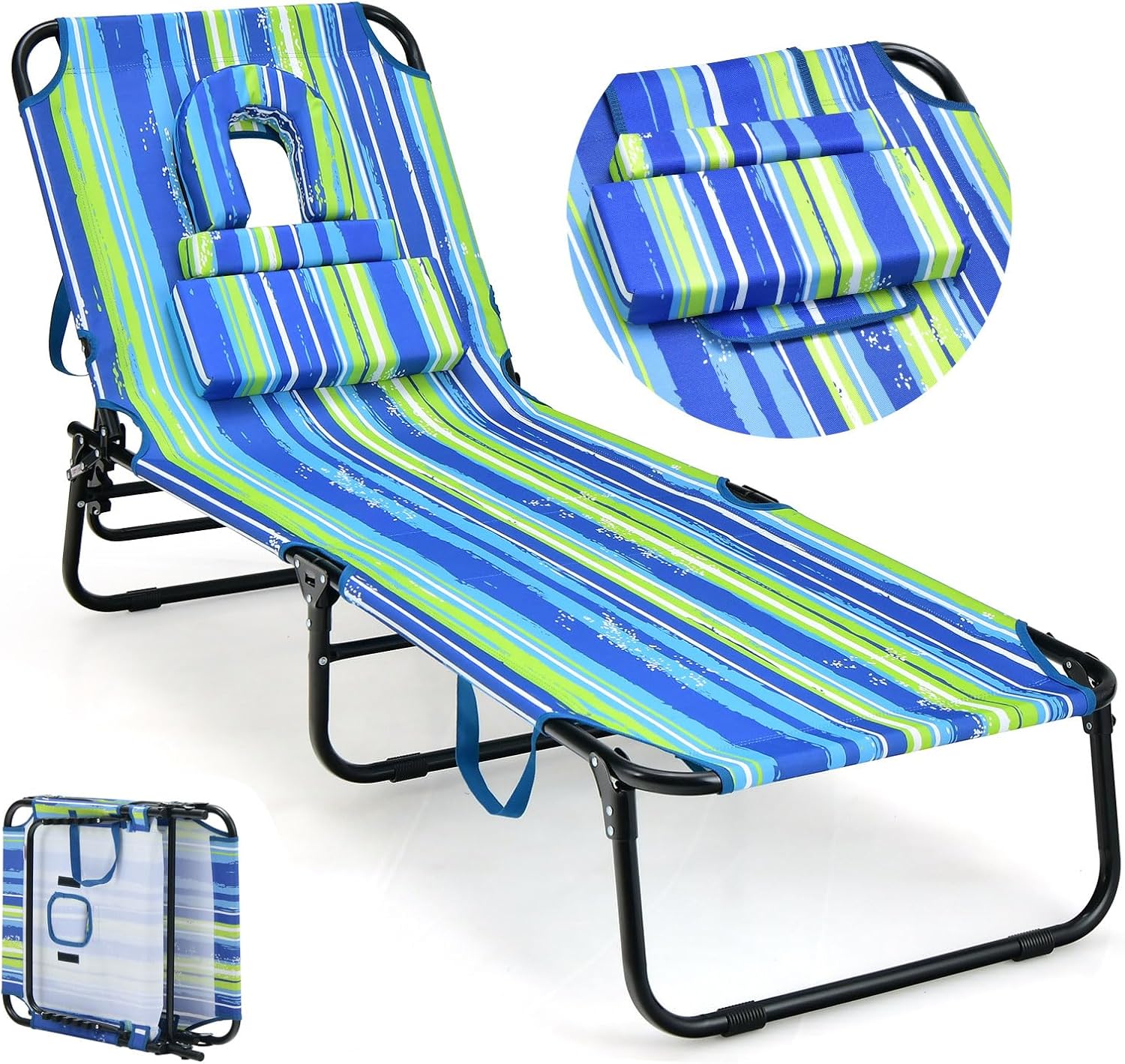 Transat Jardin Extérieur/Chaise Longue Pliante Réglable en 5 Positions ...
