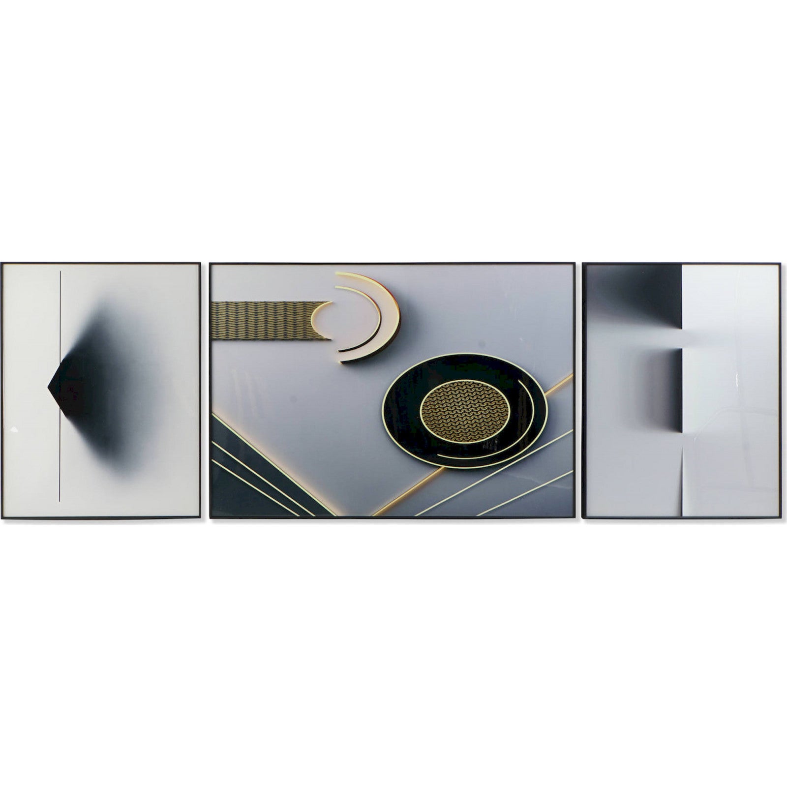 Tableau abstrait élégance en trio gris et noir 240 x 3 x 80 cm Gris ...