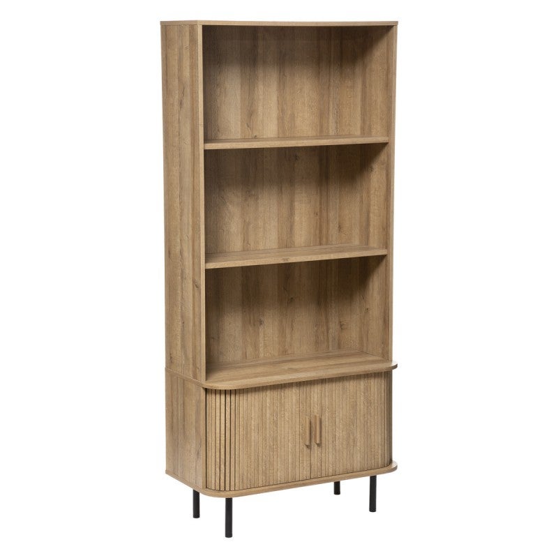Bibliothèque en bois MDF naturel et acier coloris noir - Longueur 80 x ...