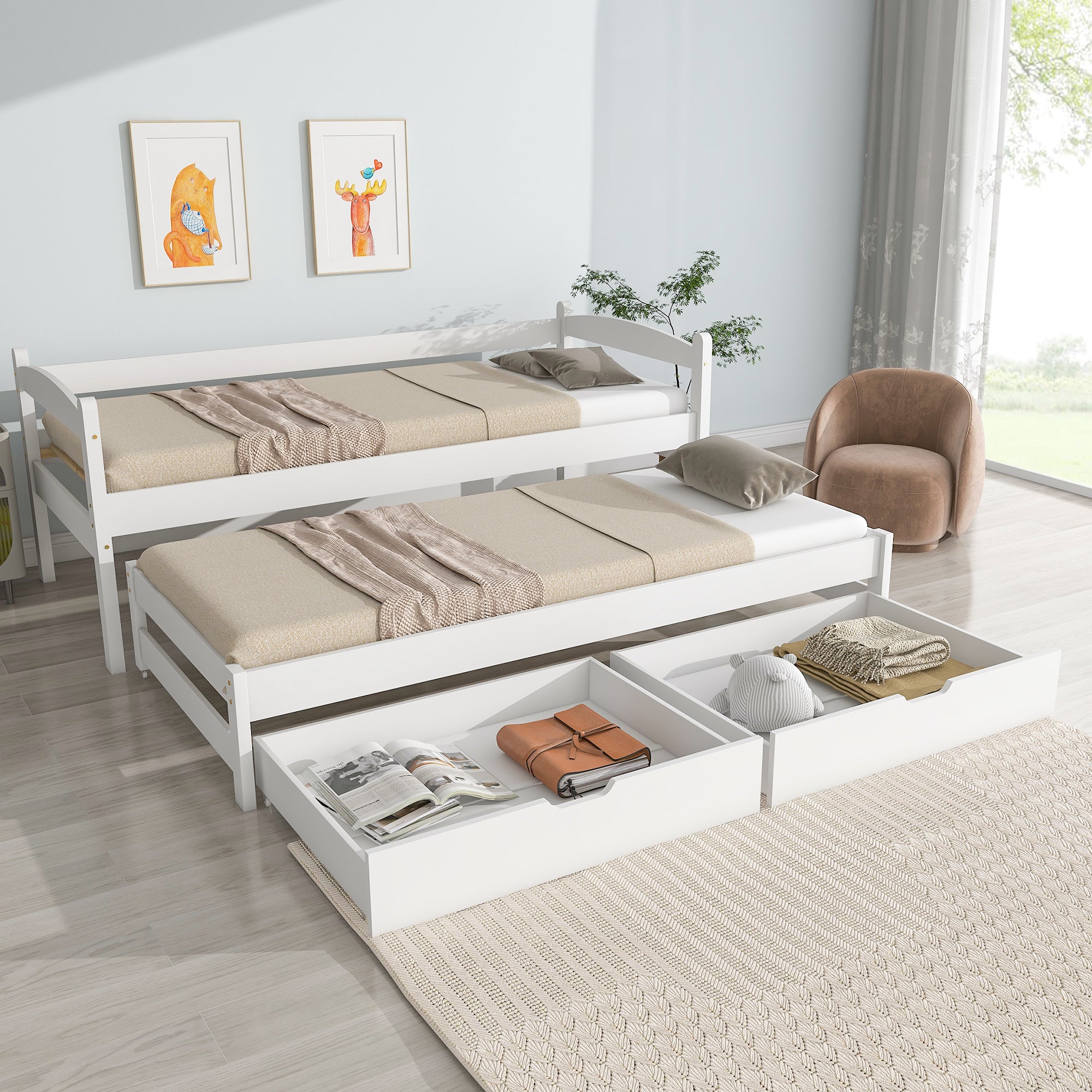 Cama nido con almacenaje - 90 x 200 cm + 190 x 90 cm - 2 cajones ...