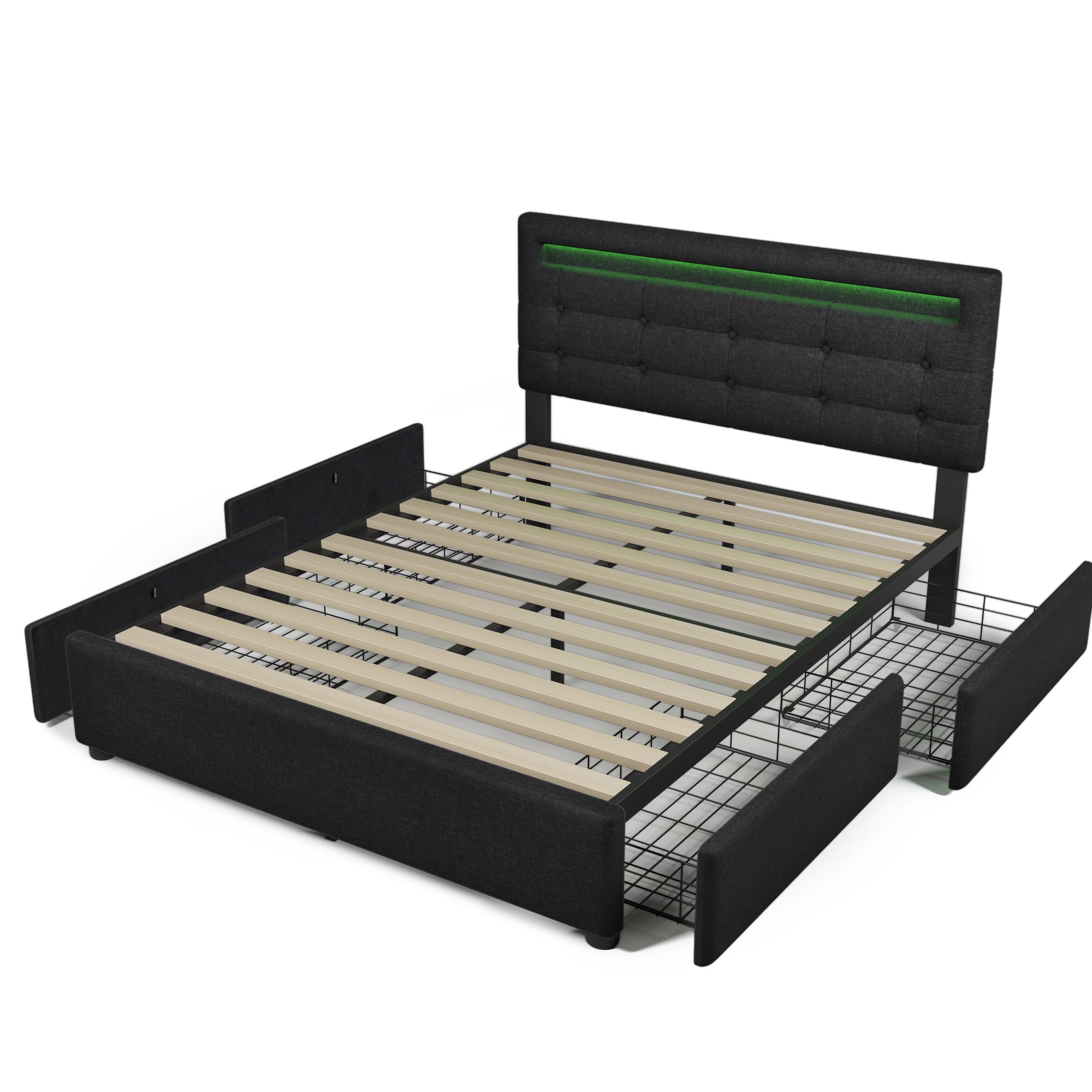 Lit double 140x200cm avec 4 tiroirs, éclairage LED, tête de lit ...