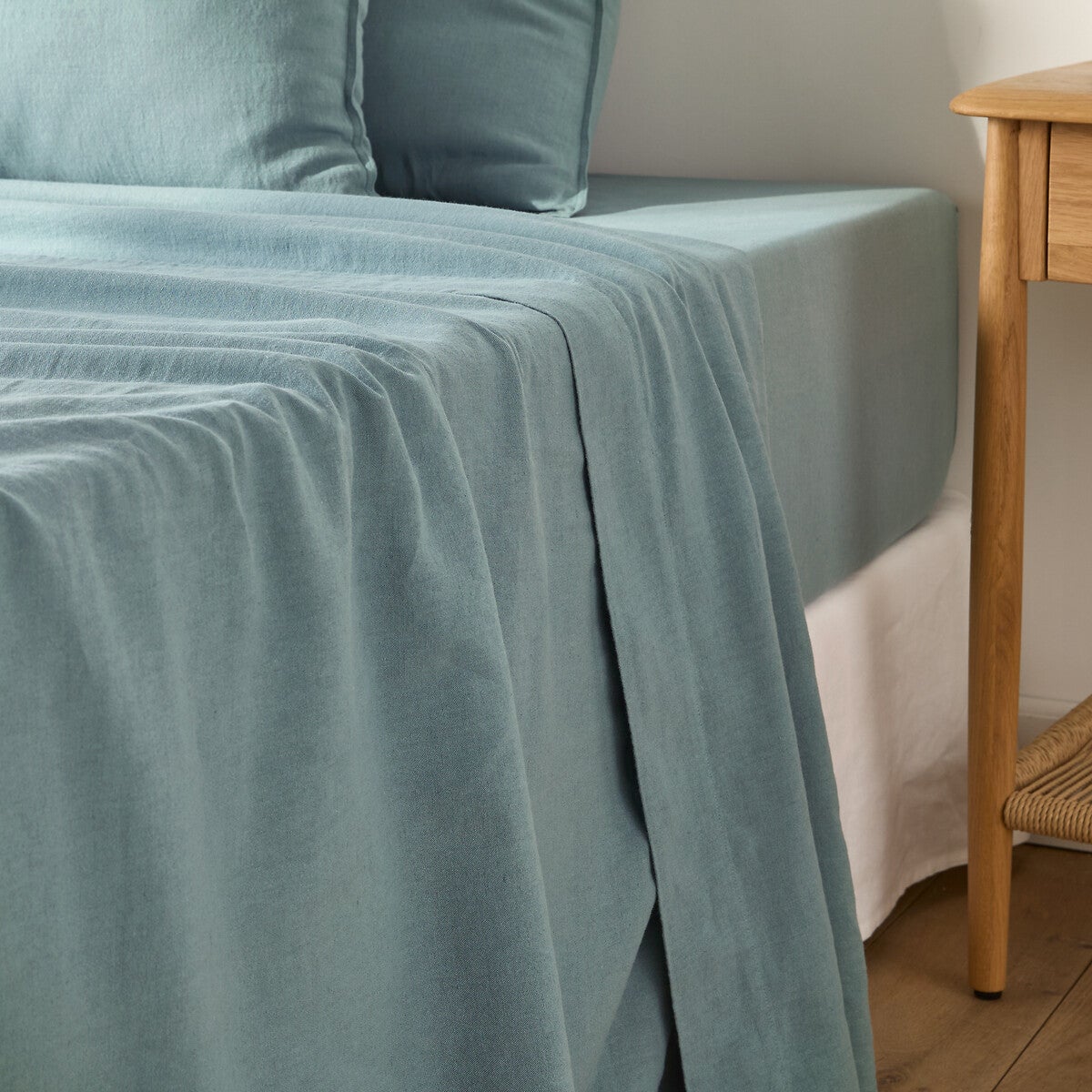 Drap plat en coton/lin lavé, Marnie - Bleu gris - 240 x 290 cm | Leroy ...