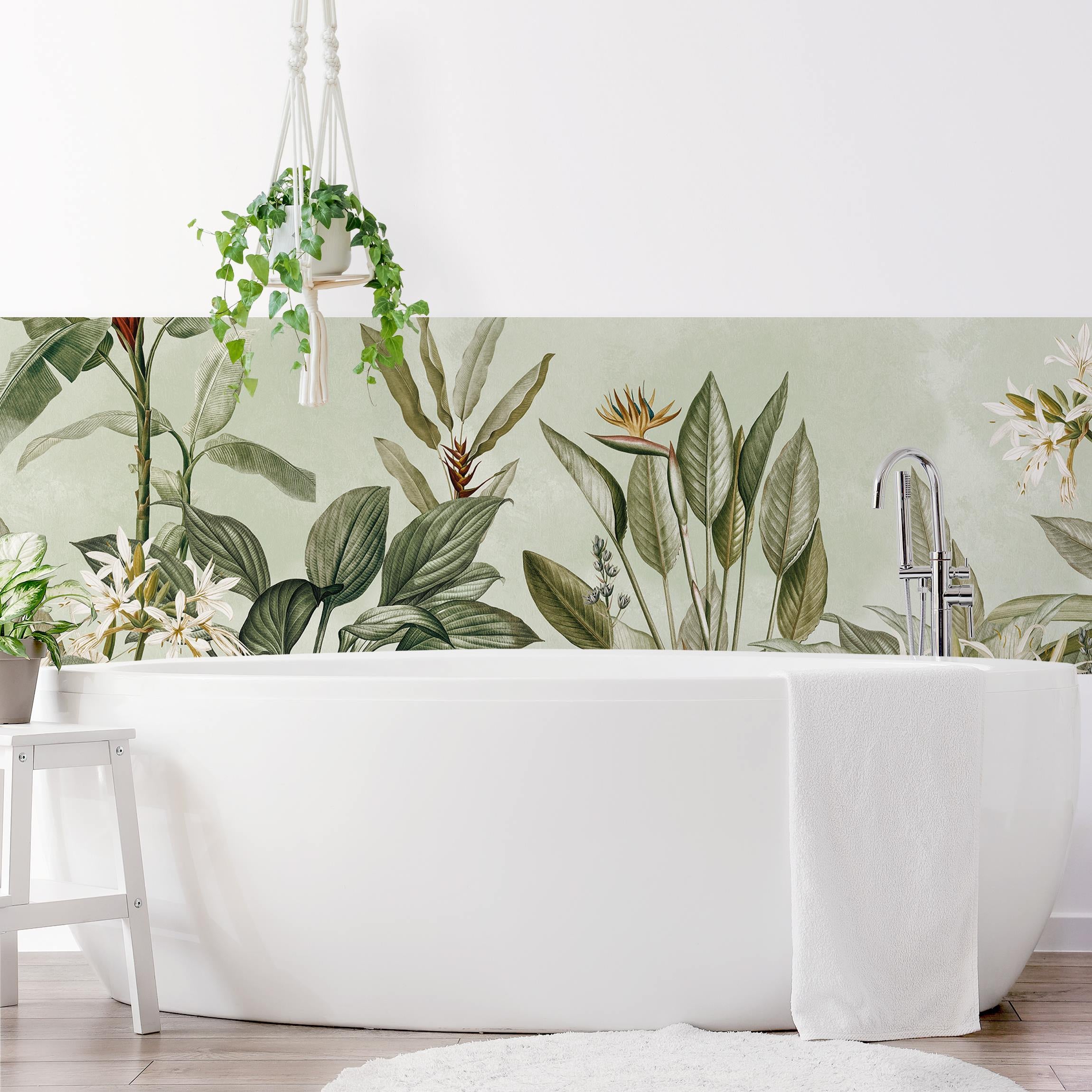 Rivestimento per bagno - Paesaggio della giungla in fiore 350 x 100 cm ...