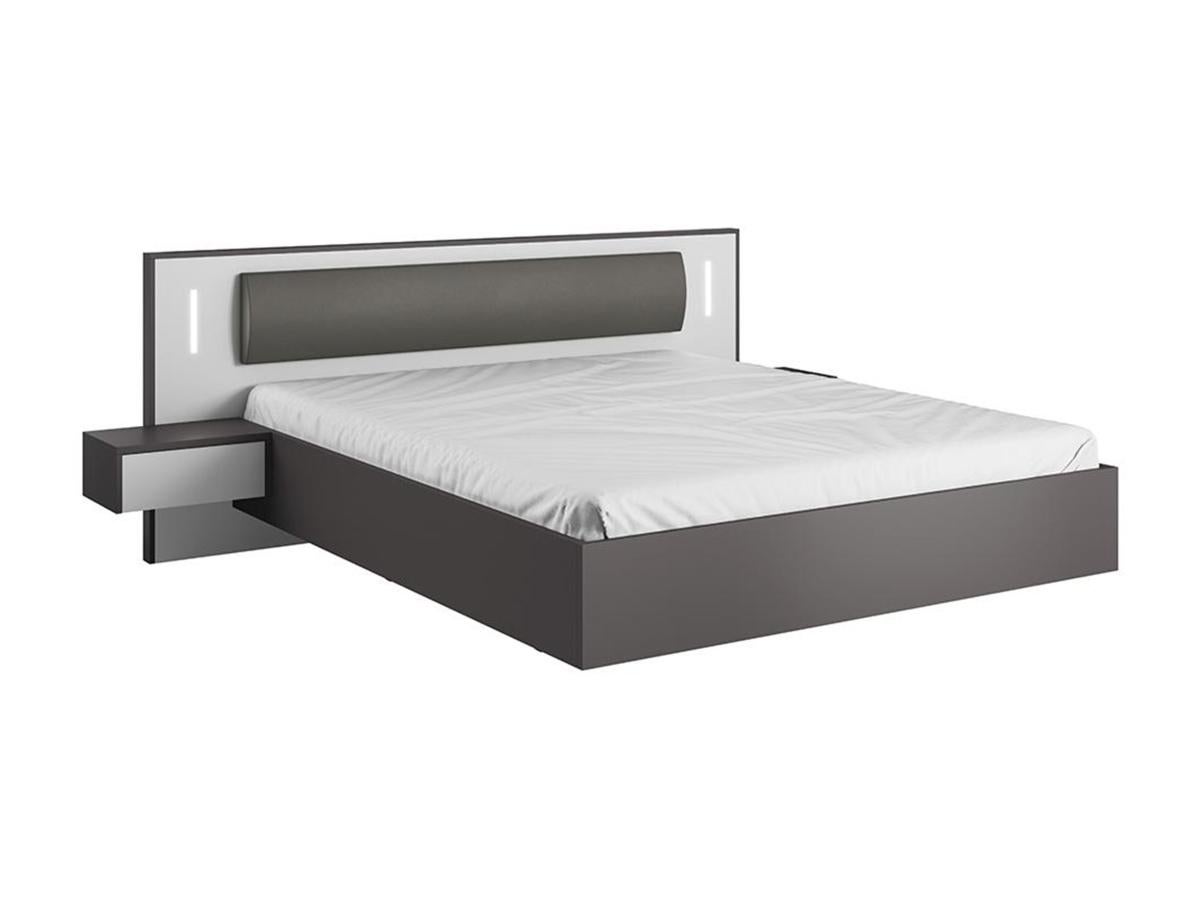 Letto con comodini sospesi 160 x 200 cm Con LED Grigio e Bianco ...