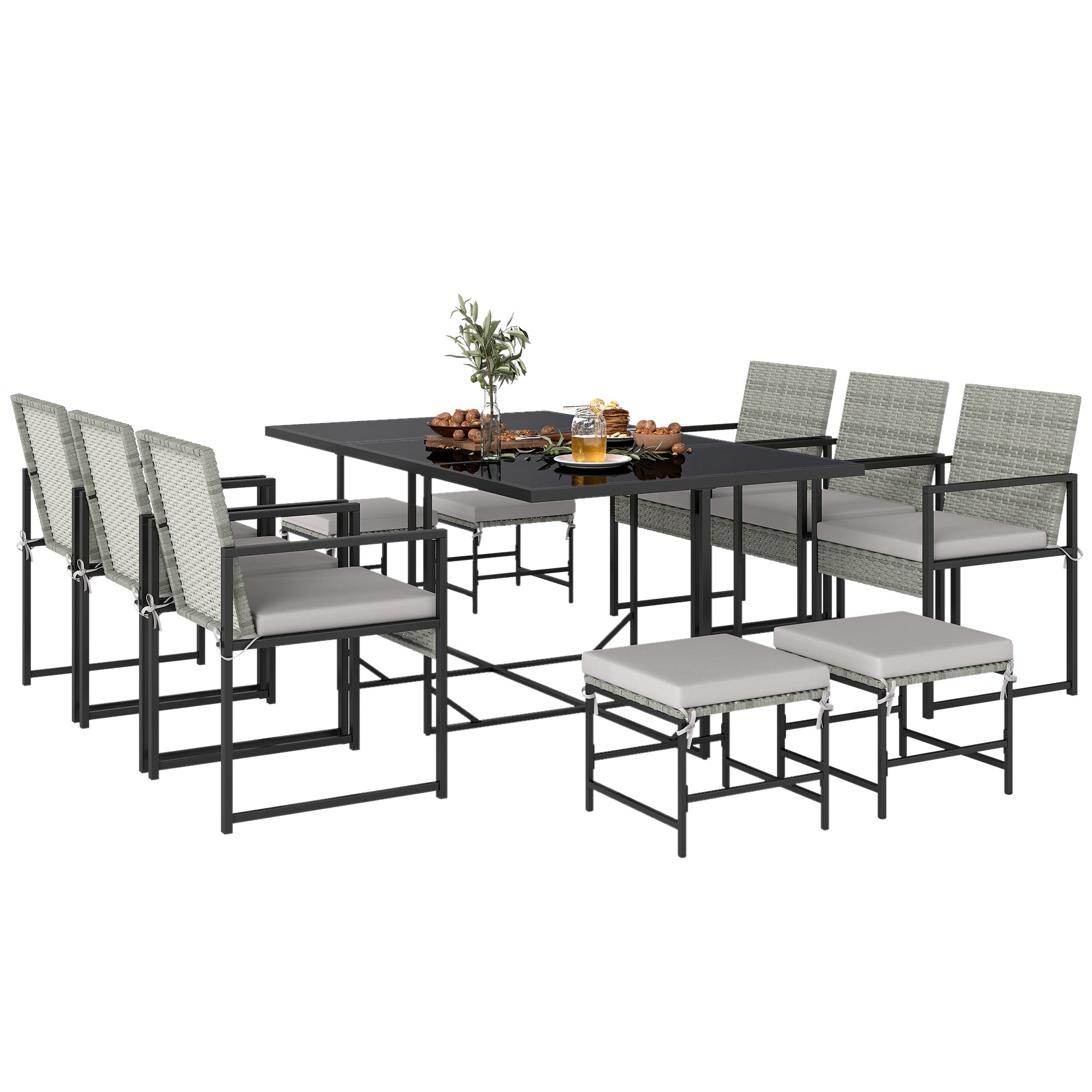 Ensemble de jardin 11 pièces (6 fauteuils, 4 poufs), gris | Leroy Merlin