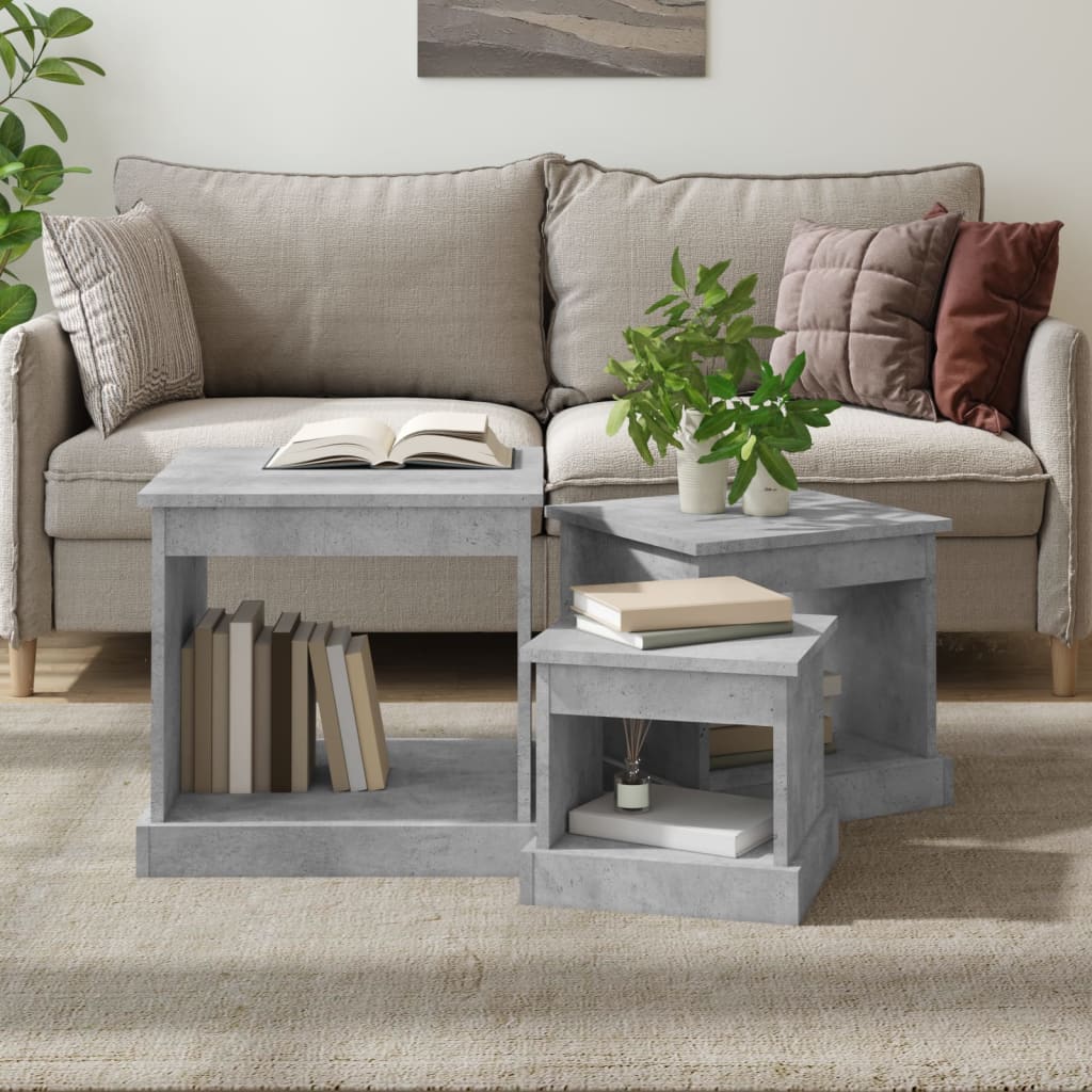 Tables gigognes 3 pcs gris béton bois d'ingénierie | Leroy Merlin