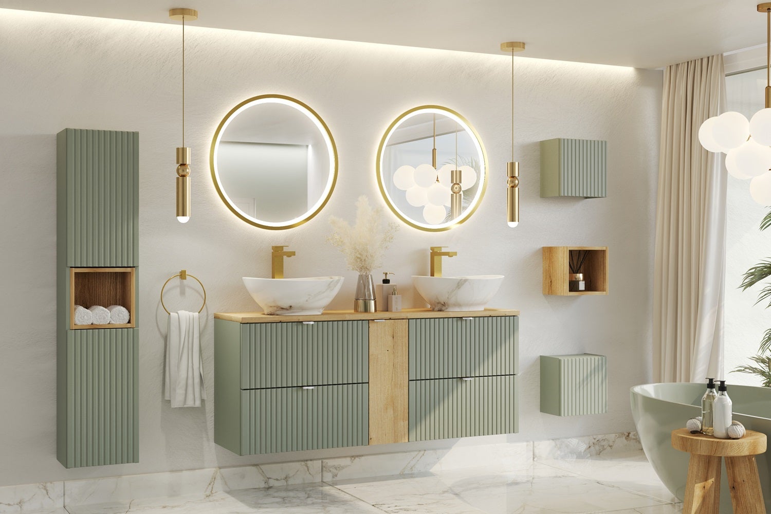 Meuble suspendu sous vasque avec portes LINE REED GREEN vert SAUGE ...