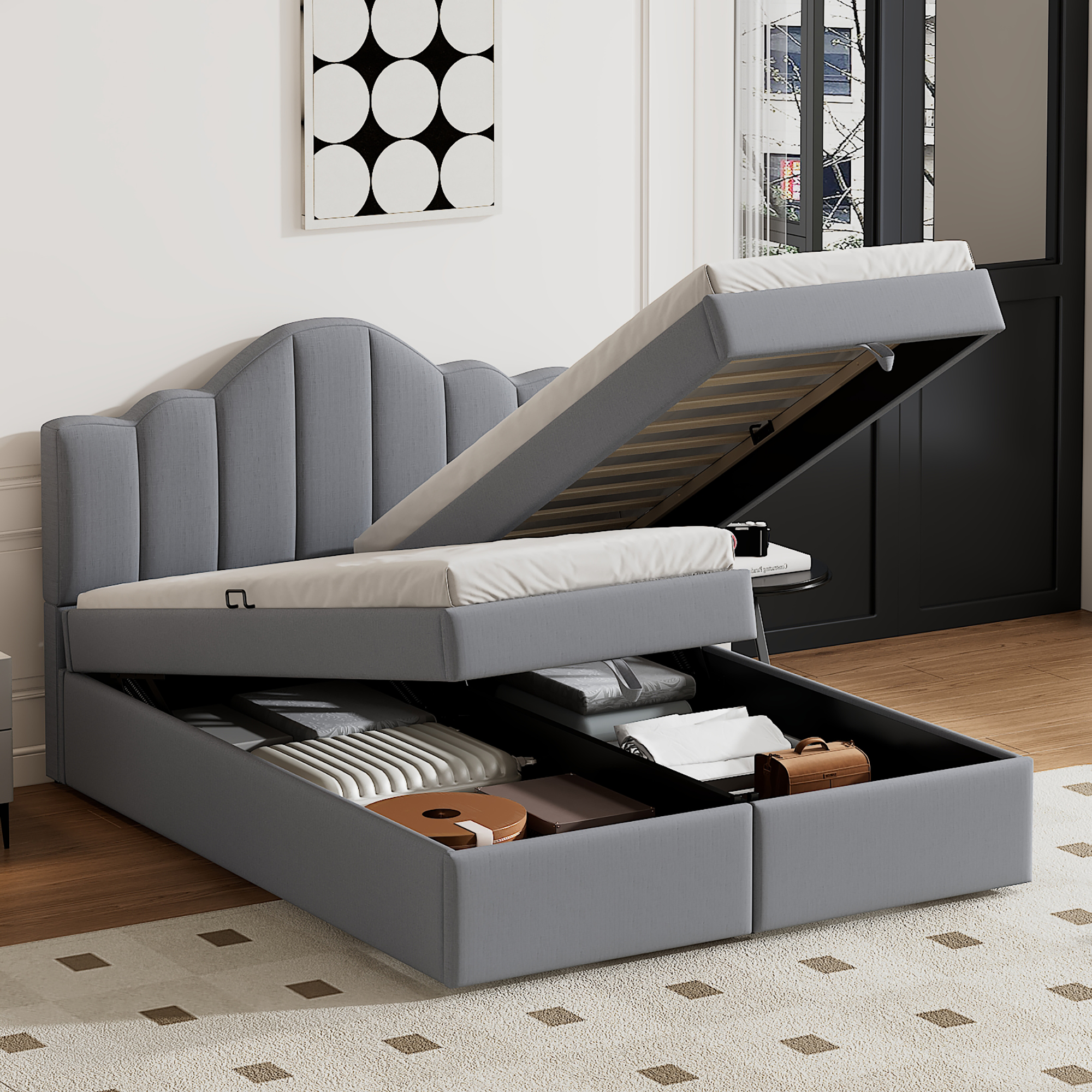 Lit coffre 140 x 200 cm avec tête de lit et 2 coffre de rangements ...