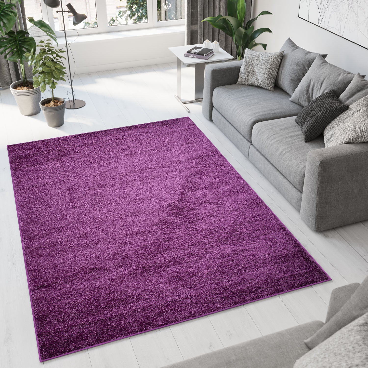TAPISO Delhi Tapis de Salon Chambre Violet Unicolore Moelleux Shaggy ...
