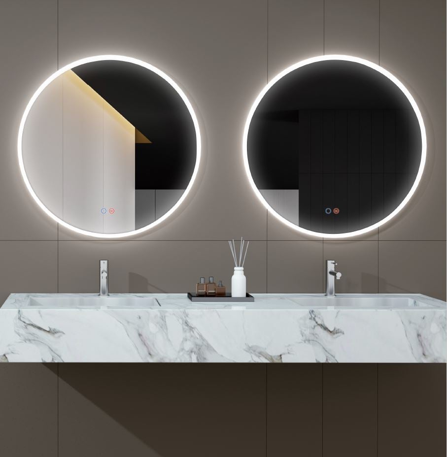 Miroir de salle de bain rond avec cadre lumineux blanc 60x60 cm ...