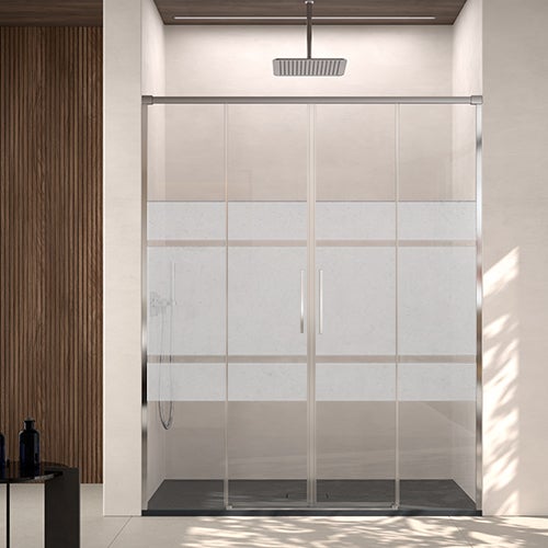 Mampara Frontal Ducha 160x195 - 2 Fijos + 2 Correderas Cromo Cristal ...