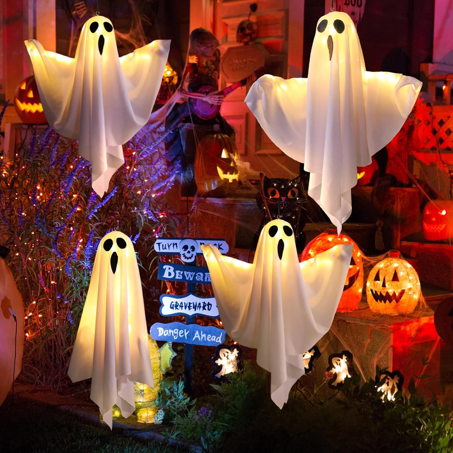 Décorations fantômes d'Halloween, lot de 4 décorations fantômes ...