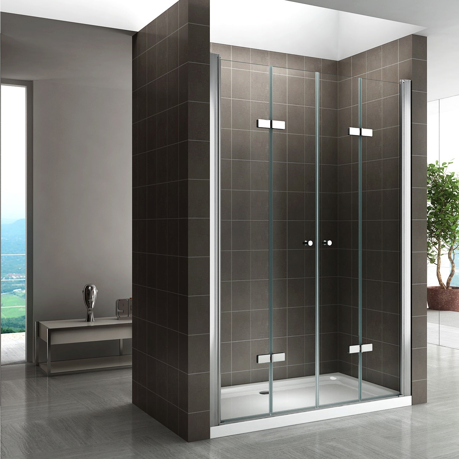 Puerta de ducha plegable 120x185 cm vidrio TRANSPARENTE - Anchura ...