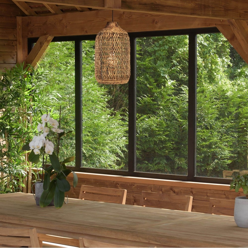 SIXTINE - Suspension 30x30cm en bois de teck recyclé et rotin | Leroy ...