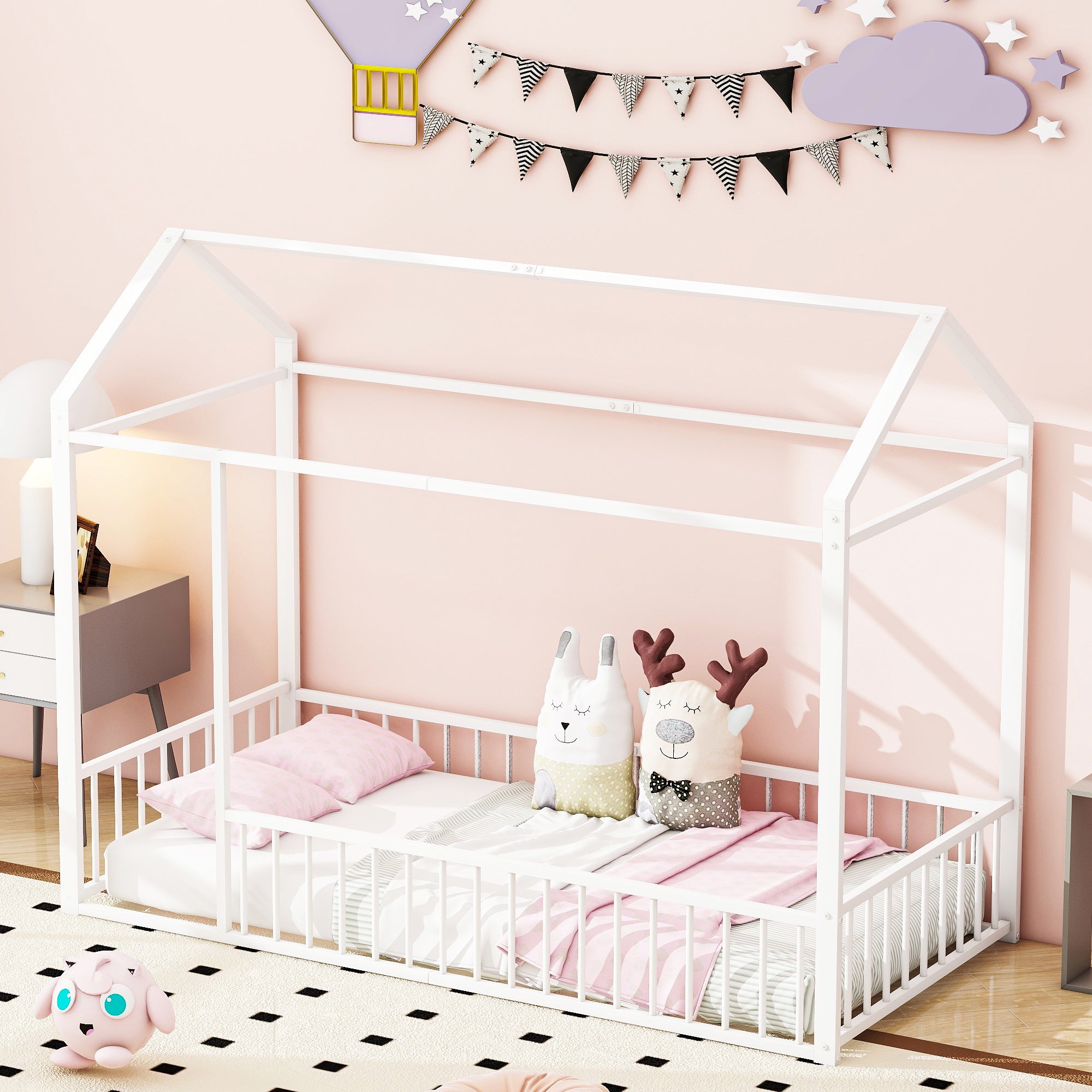 Rose niños cama 140 x 200 marco de cama de metal cama familiar con ...