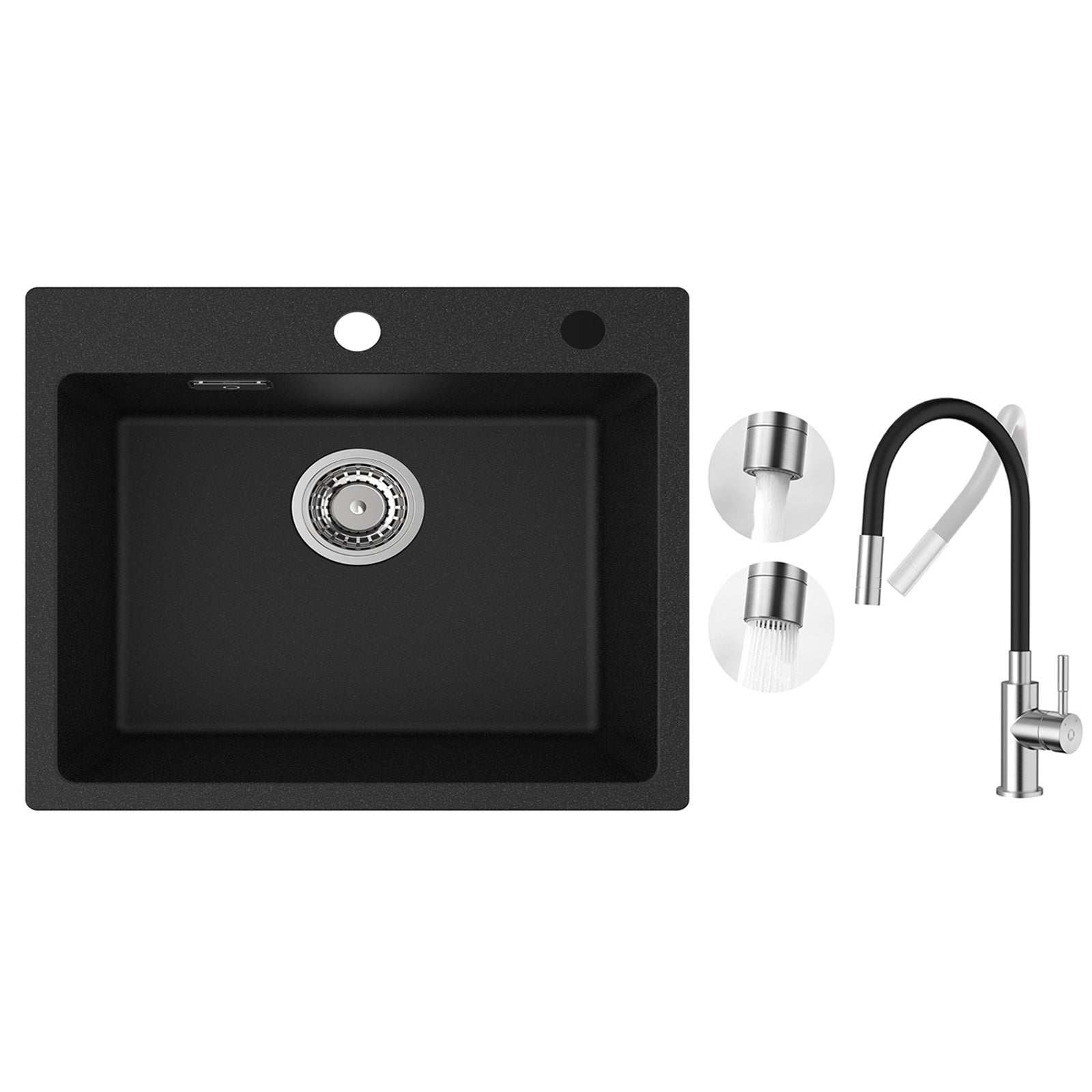 CECIPA MAX Evier Quartz Noir 50x45cm Evier 1 Bac en Quartz et Résine ...