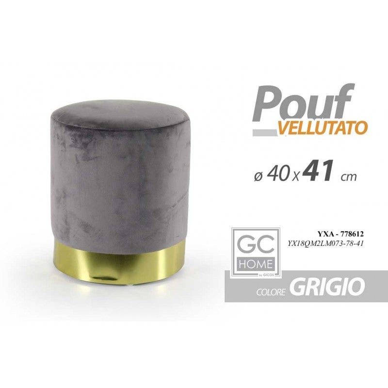 Puf mueble de diseño cm 40 x 41 h terciopelo gris con banda dorada ...