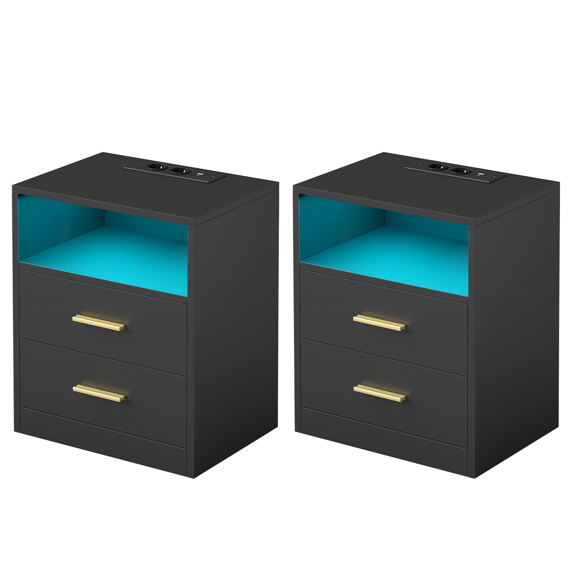 Lot de 2 Tables d’Appoint Modernes avec Tiroirs, Lumières LED ...