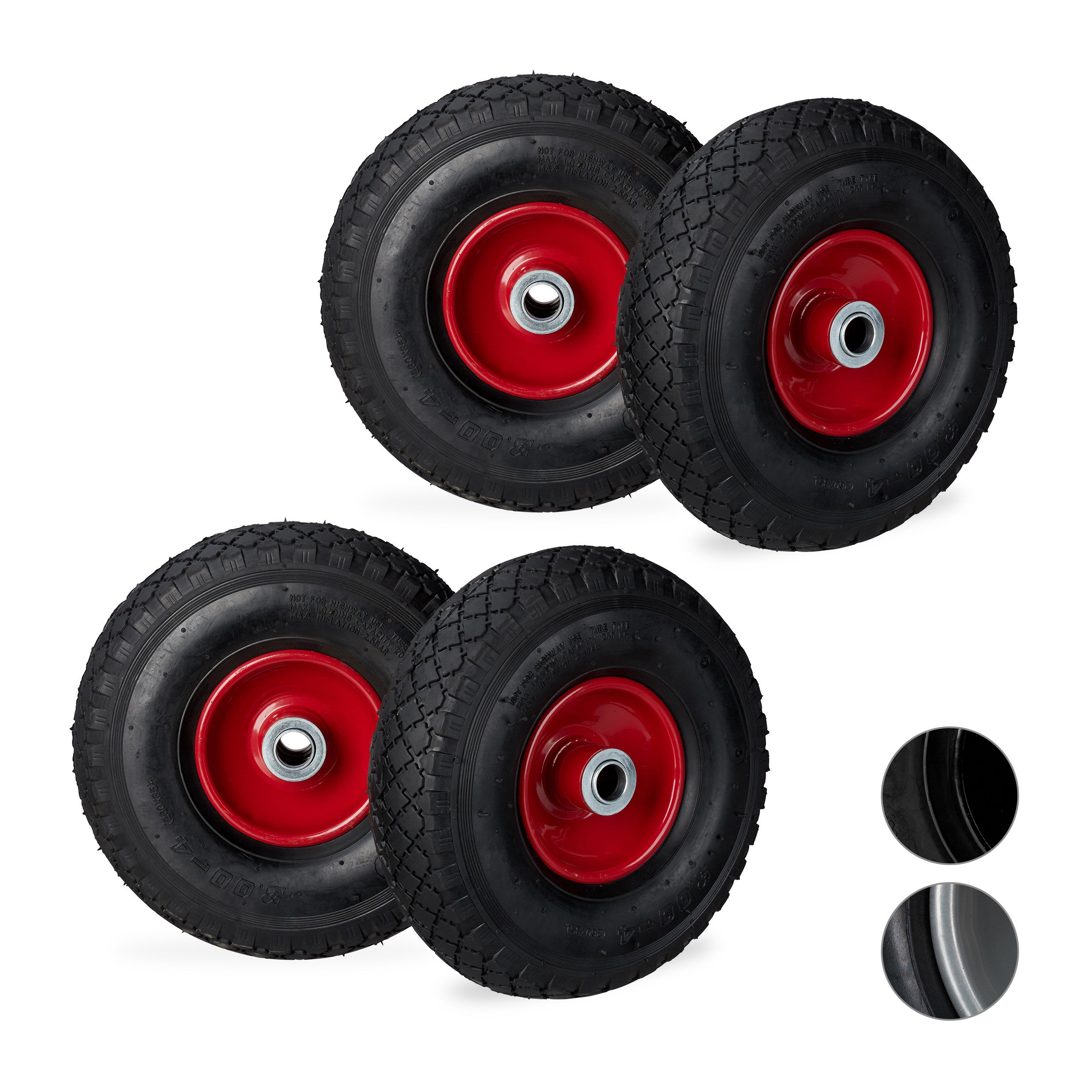 Roue de diable, lot de 4, roue brouette roue de rechange, caoutchouc 3. ...