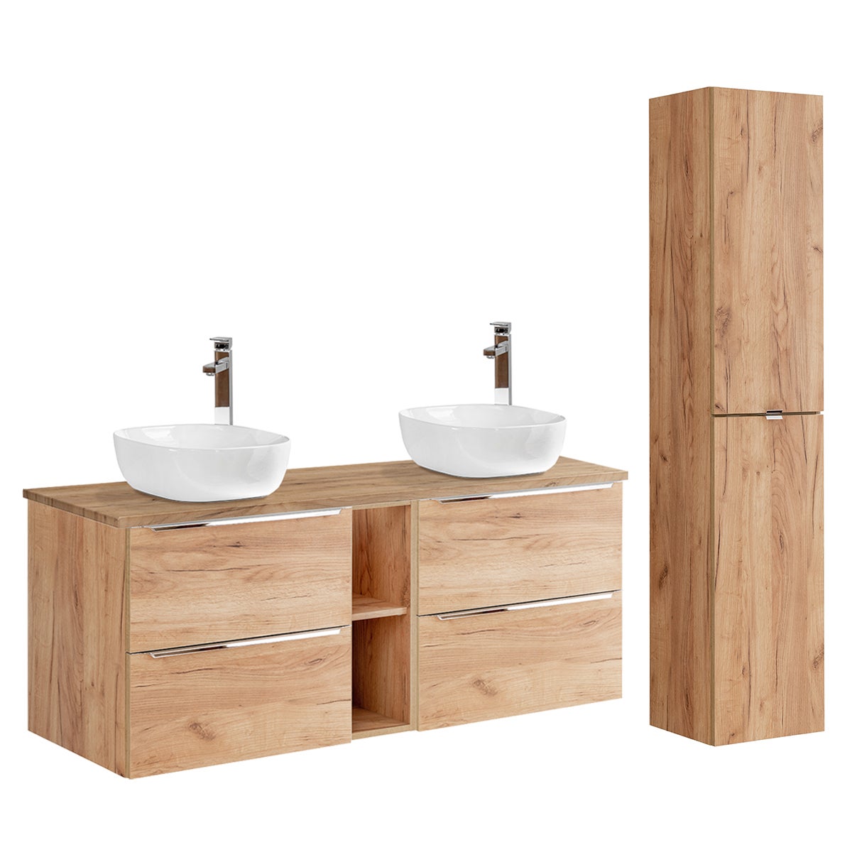 Set di mobili da bagno doppio lavabo April marrone 140cm | Leroy Merlin