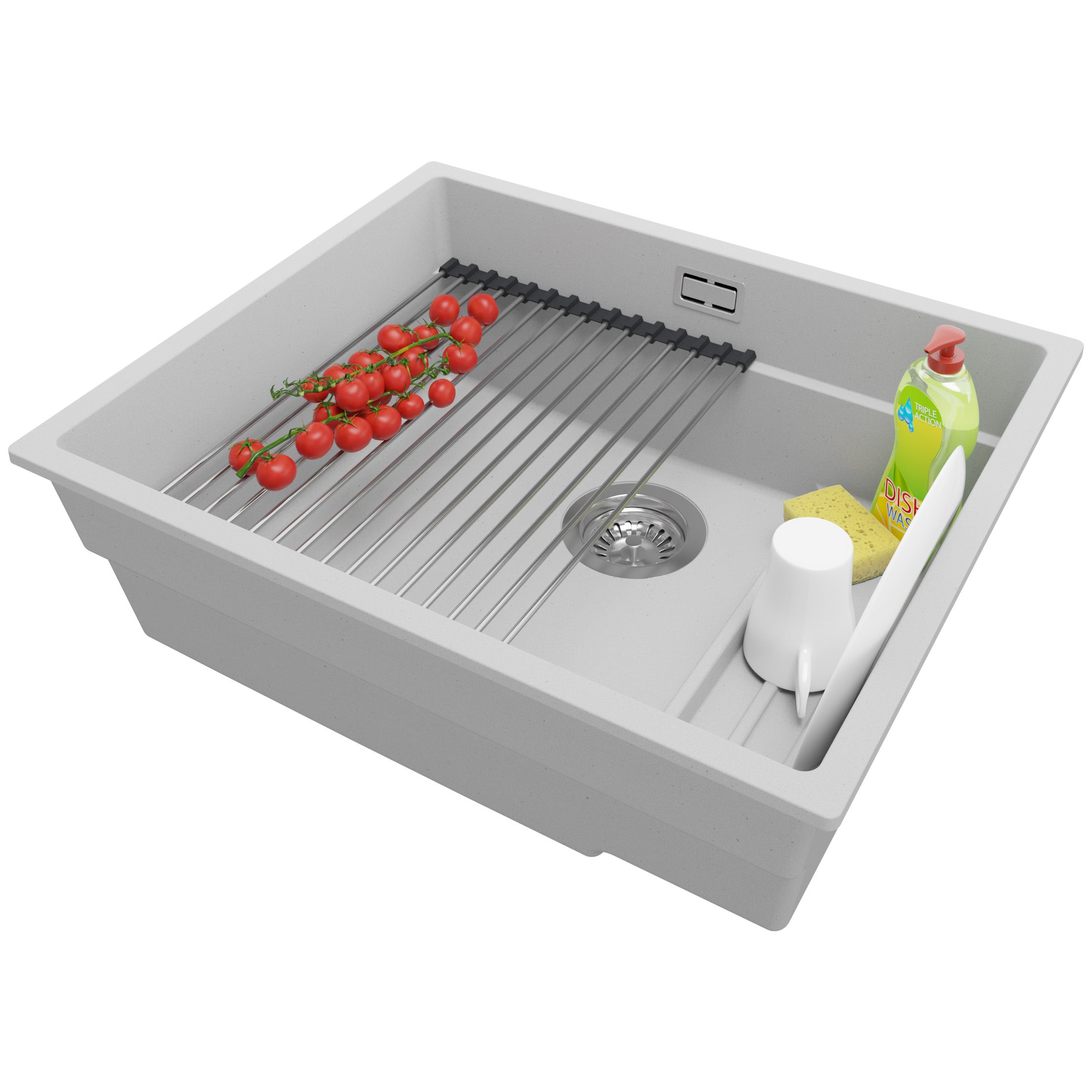 Evier Sous Plan Gris 56x47cm, Evier en Granit 1 bac + Kit de Vidage ...