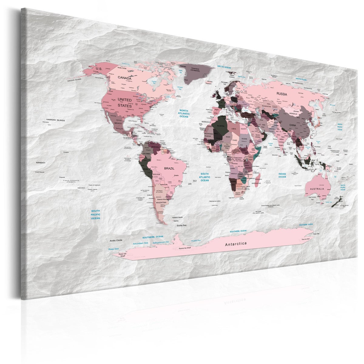 Tableau Imprimé "World Map : Pink Continents" 40 x 60 cm | Leroy Merlin