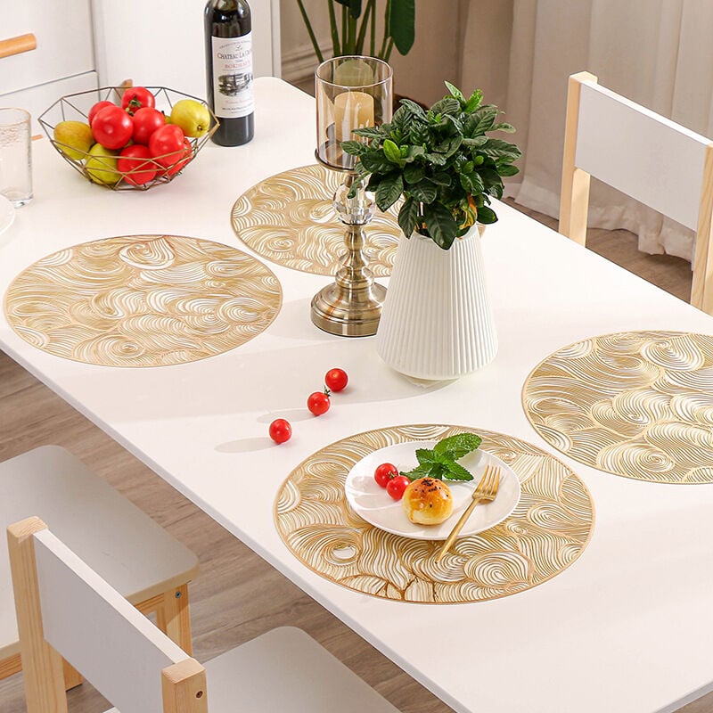 Lot de 6 sets de table ronds dorés, napperons en PVC doré, napperons ...
