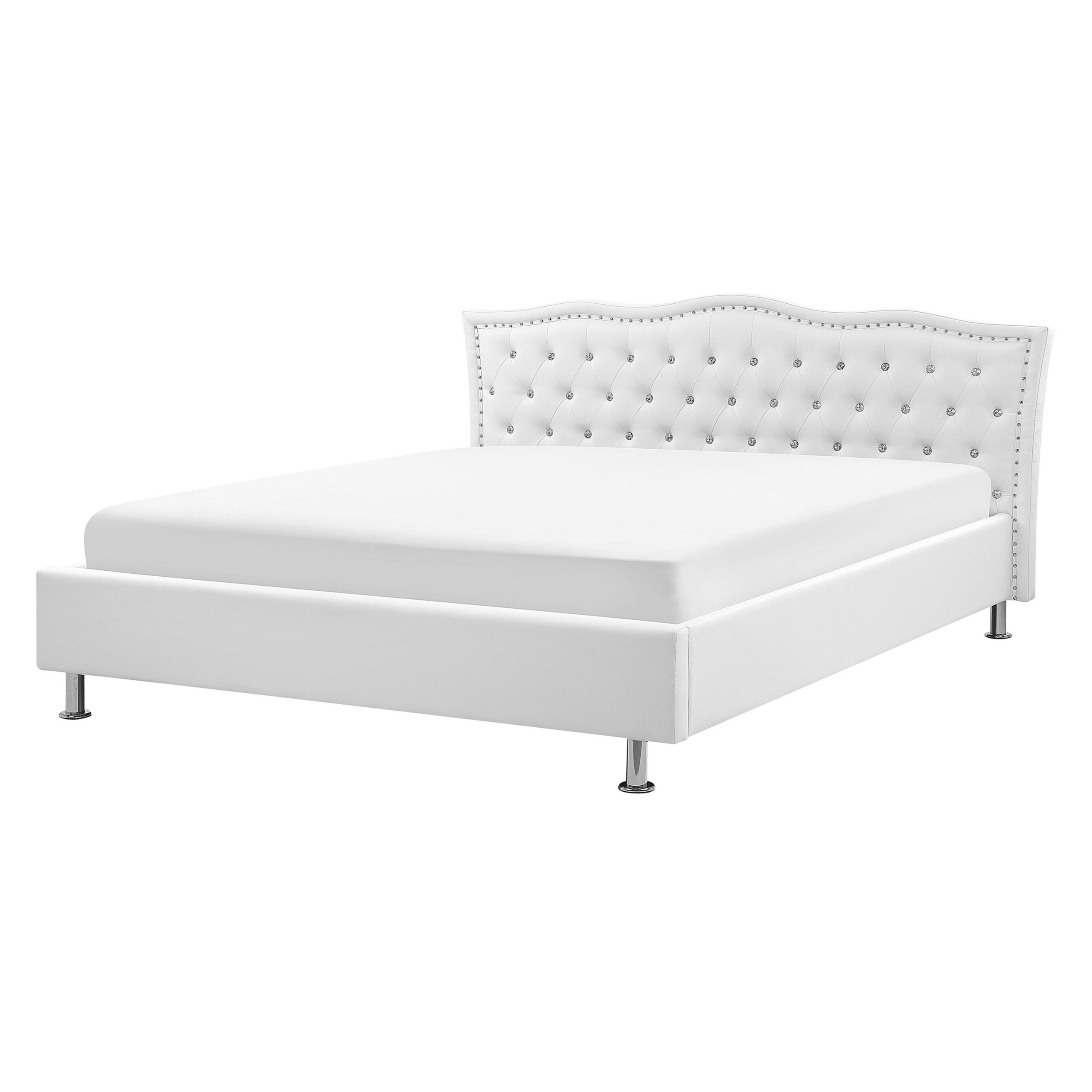 Lit double chesterfield en cuir PU 160 x 200 cm blanc METZ | Leroy Merlin