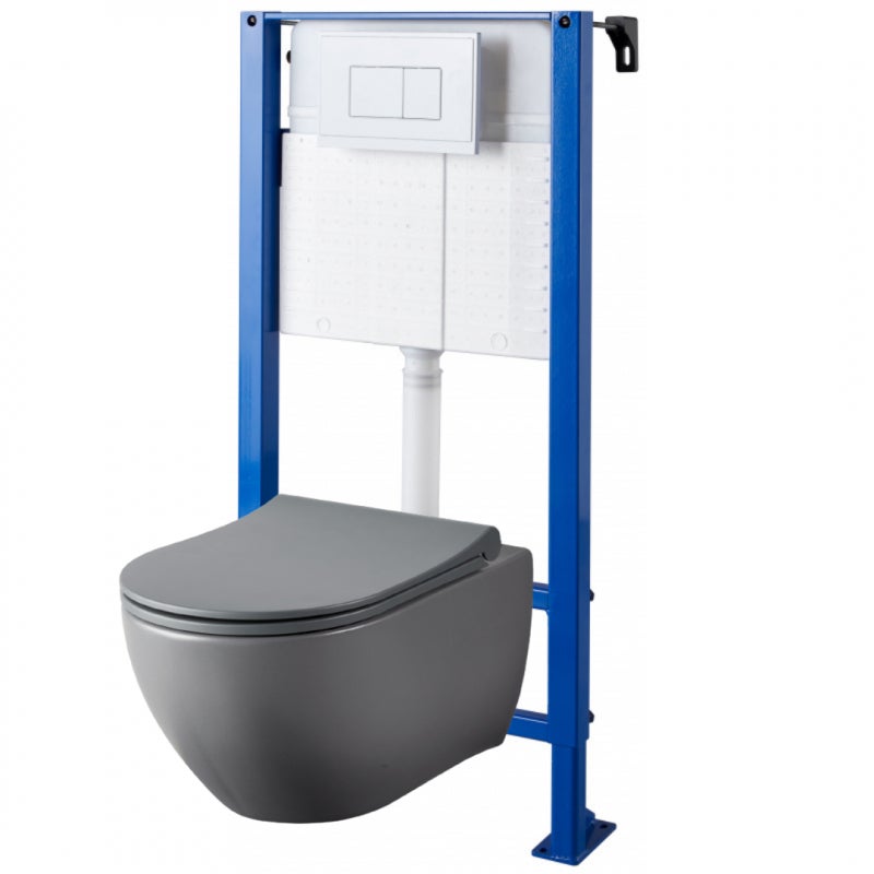 Pack WC suspendu universel autoportant + cuvette sans bride grise ...